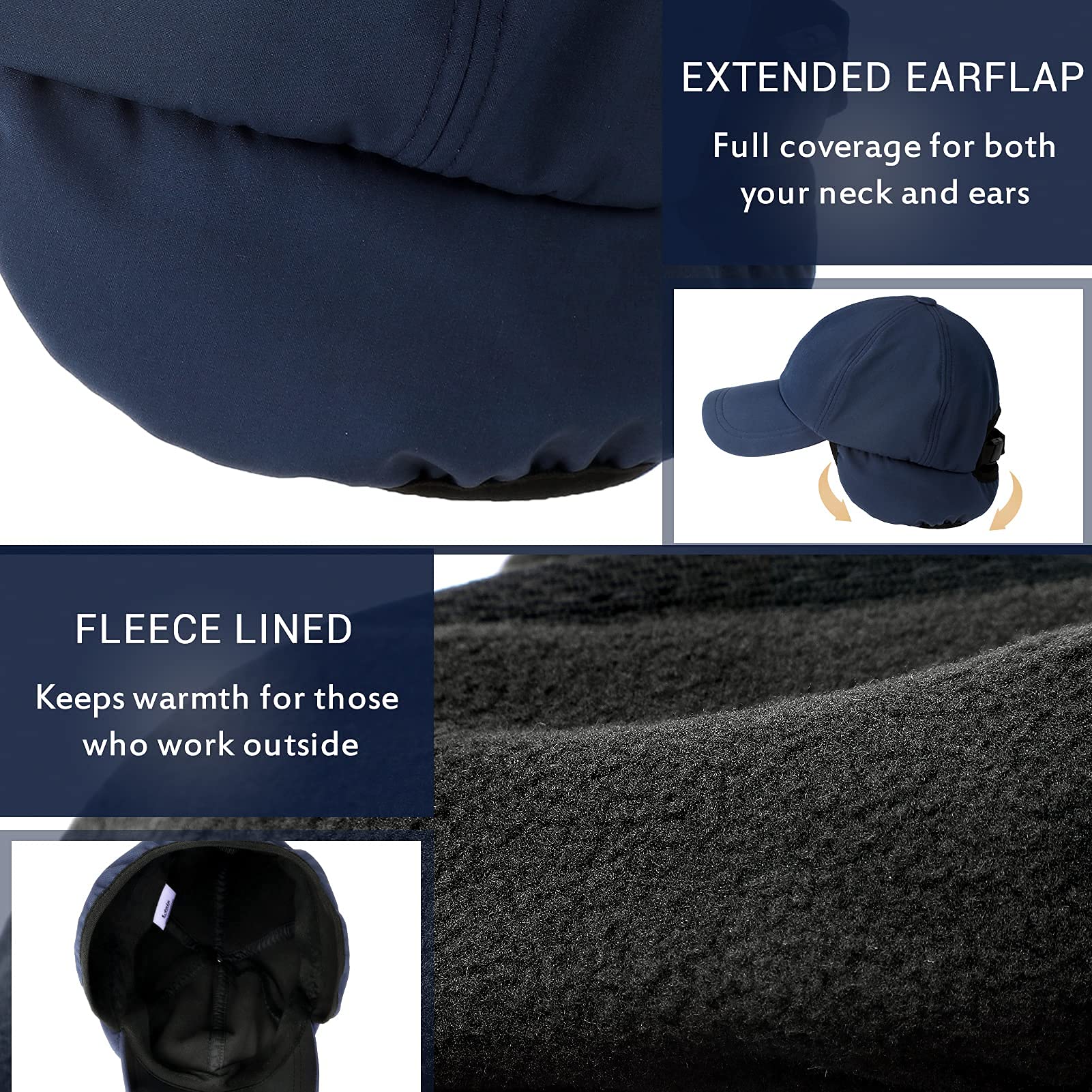 Womens Winter Baseball Cap with Earflaps Fleece Lined Warm Waterproof Hat Mens Outdoor Adventure Adjustable Cap