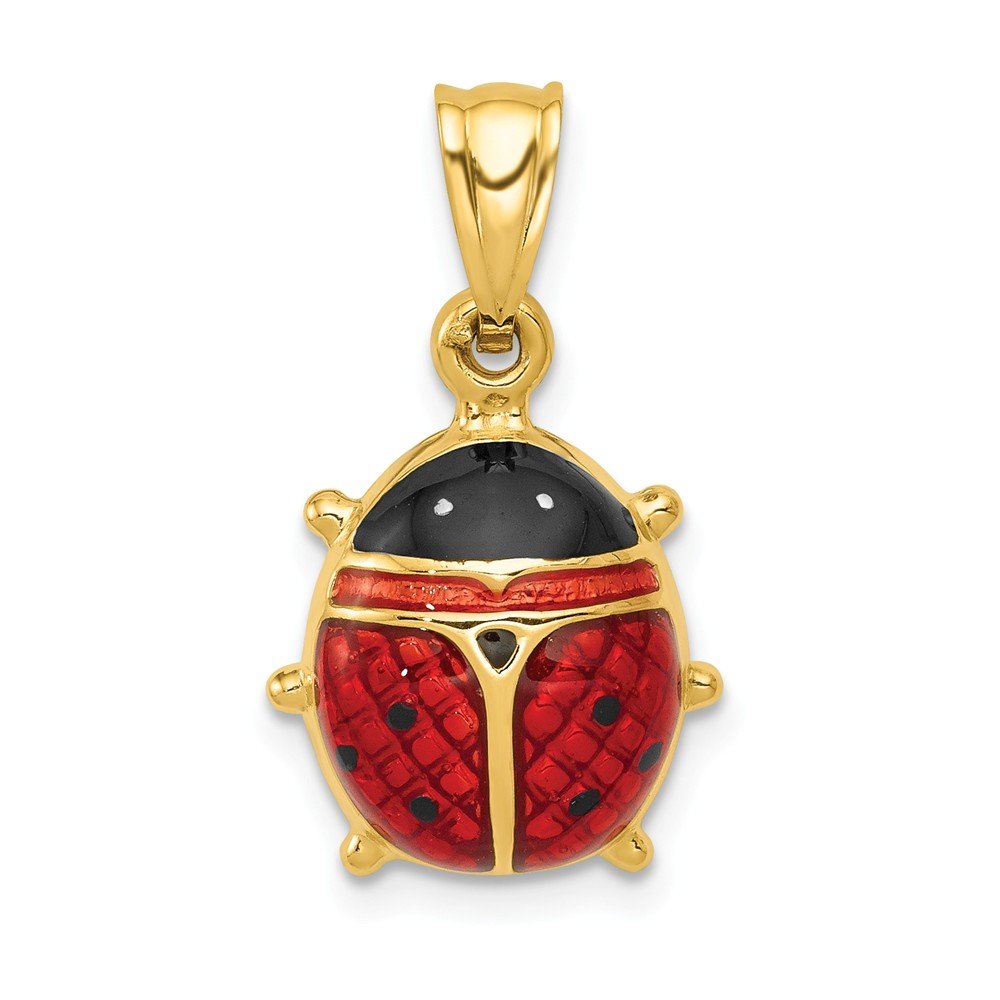 Sonia Jewels 14k Yellow Gold Enameled Ladybug Charm Pendant - 22mm x 11mm