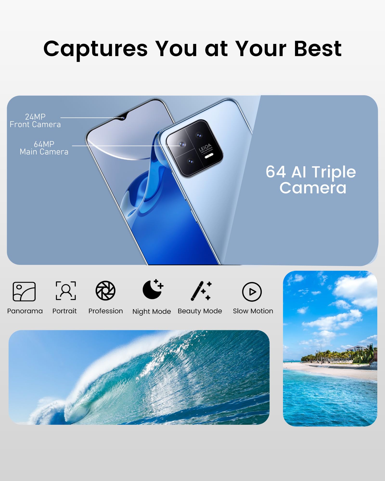 VIQEE M13Pro Unlocked Cell Phone, 6.7" HD Screen Unlocked Phones, 6+256GB Dual SIM Android 13 Smartphone with 256G Memory Card, Fingerprint Lock & Face ID, Long Battery Life (White)