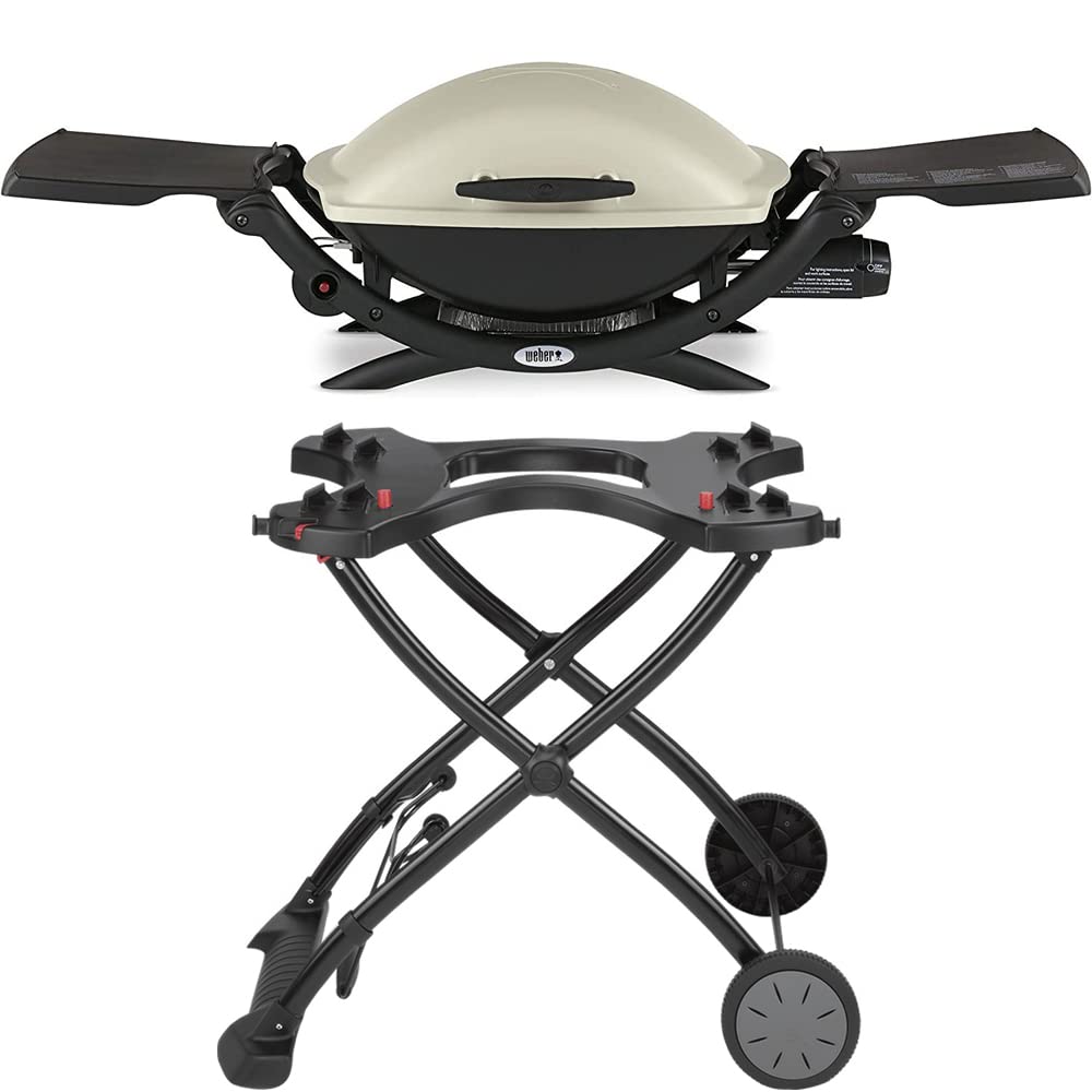Weber 53060001 Q 2000 Portable Gas Grill, Liquid Propane - Titanium Bundle with Weber Q Portable Cart for Weber Q 1000 / Q 2000 Grill
