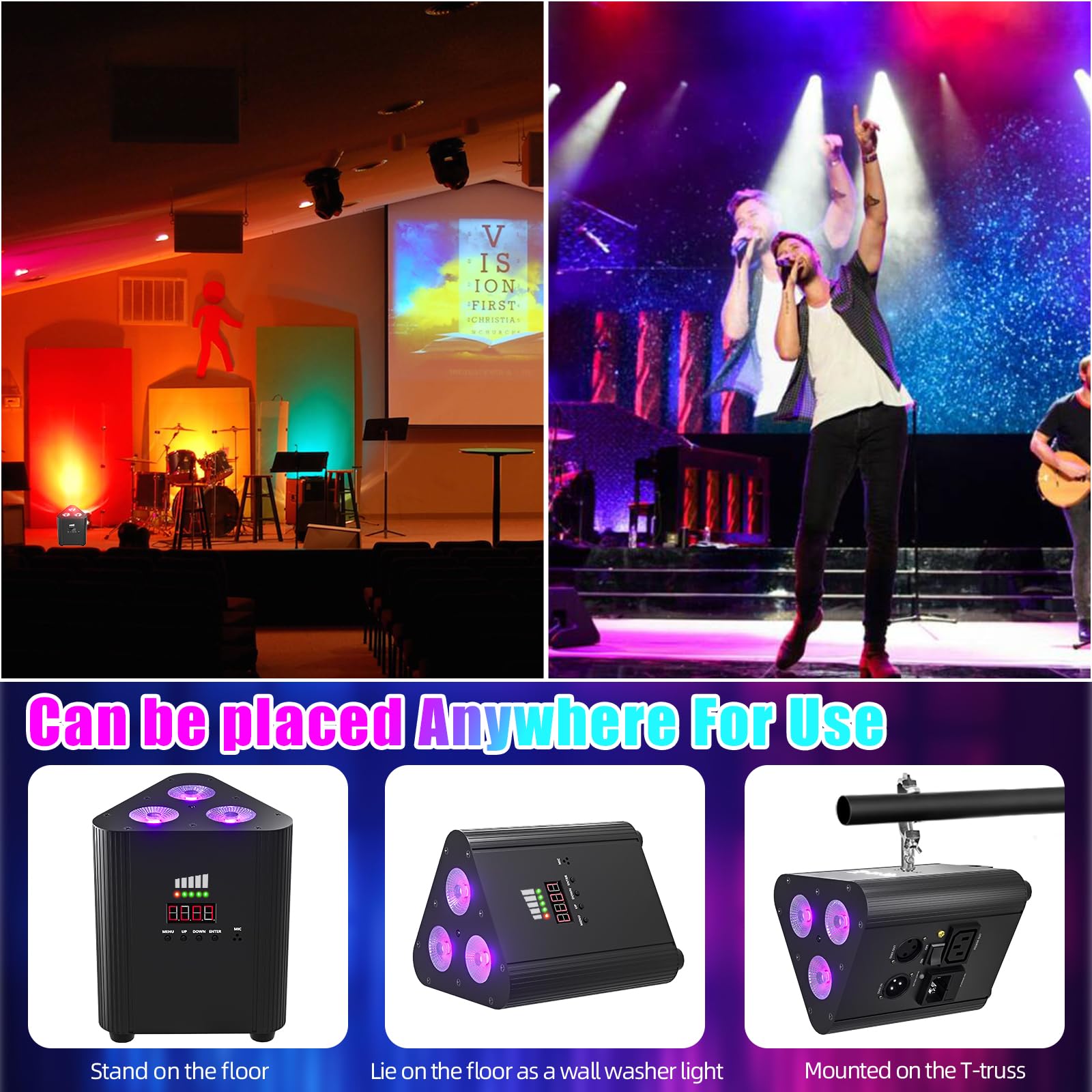Wireless Par Light 3X4W Led uplight RGBW 4 in 1 Stage Lights Battery Powered Uplights by Remote and DMX Control for DJ Live Show Wedding Event Church Uplights for Events