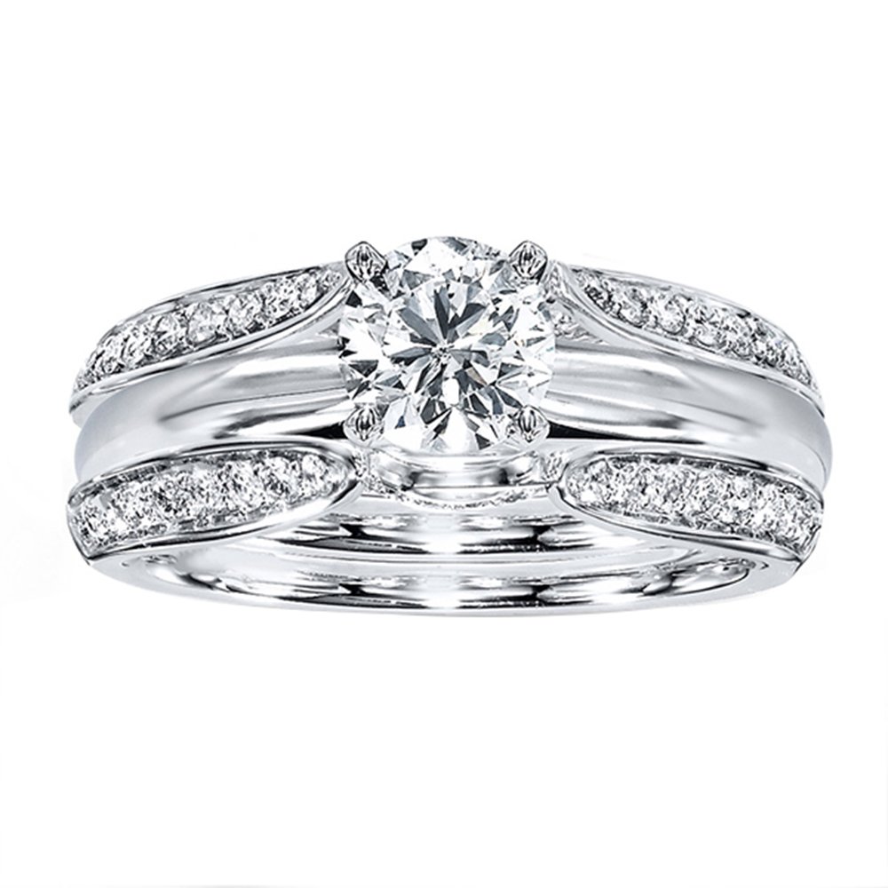 Star Retail 14K White Gold Plated 3/8ct Brilliant Cut Simulated Diamonds Solitaire Enhancer Ring Guard Wrap 7.5