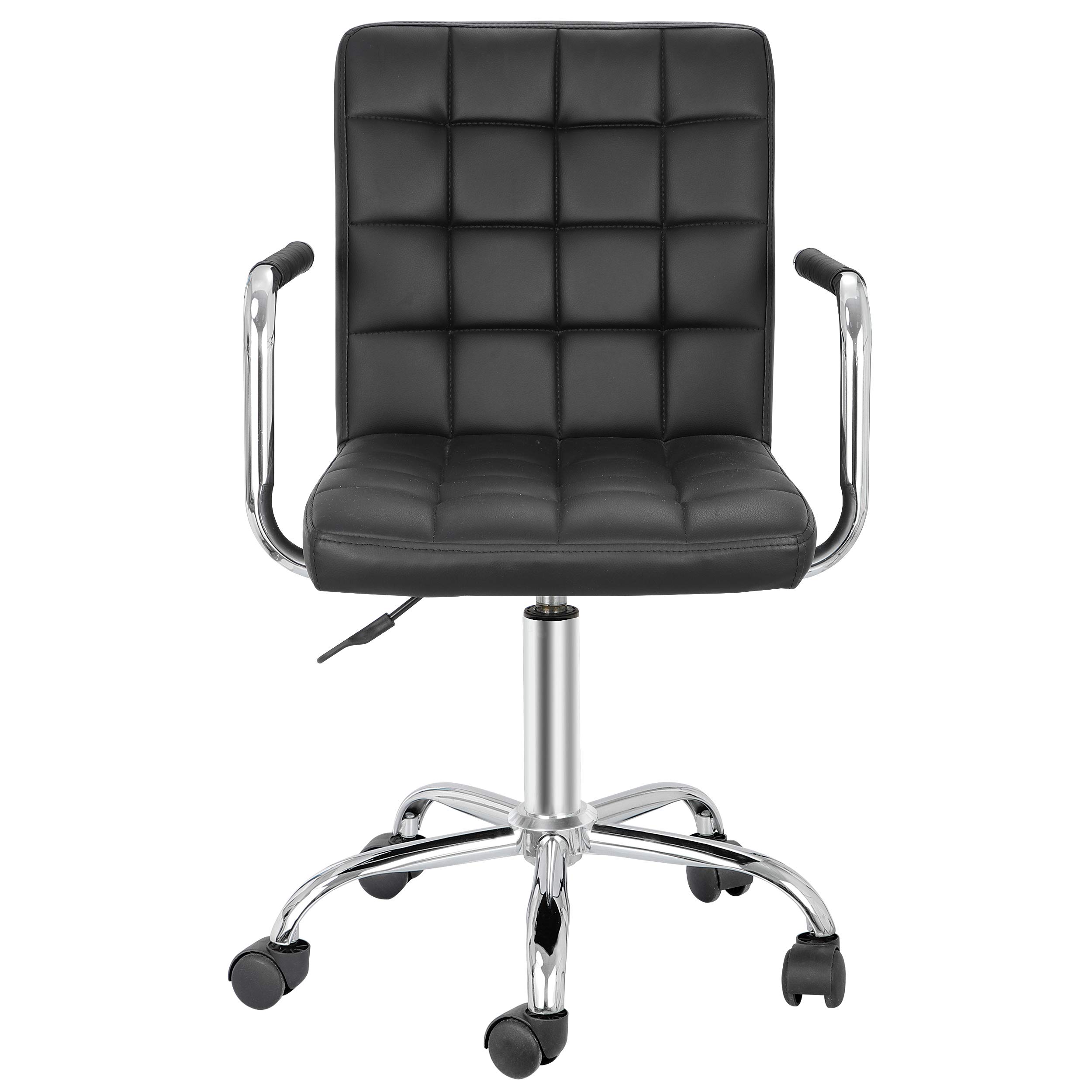 SUPER DEAL Modern Mid-Back Desk Office Chair with Wheels - Height Adjustable Armrests 360° Swivel Home Computer Task Chair (1, Black)