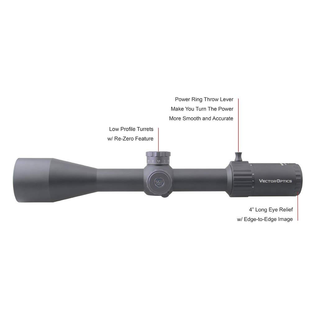 Vector Optics Marksman 6-24x50 mm First Focal Plane (FFP) 1/10 MIL Hunting Riflescope with VPA-MF Reticle, 30mm Tactical Mount Rings, Lens Covers and Honeycomb Sunshade