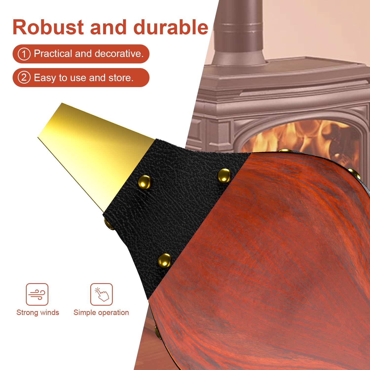 VODA Mini Sized Fireplace Wood Bellows Air Blower for Indoor and Outdoor Camping Cooking BBQ