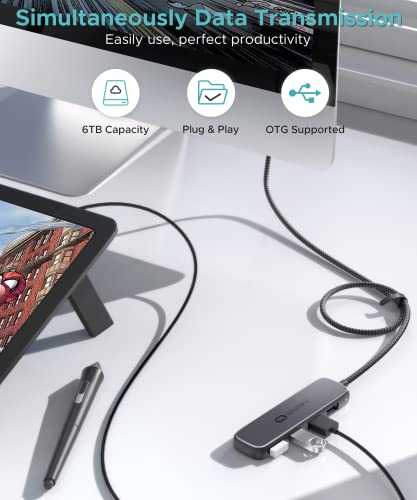 USB Splitter 3.0, WARRKY 4 Port USB Hub for Laptop [3FT Braided Cable, Aluminum Shell] Ultra-Slim Multi USB Port, Compatible with PC, Desktop, Surface Pro, MacBook, Flash Drive, PlayStation, Xbox