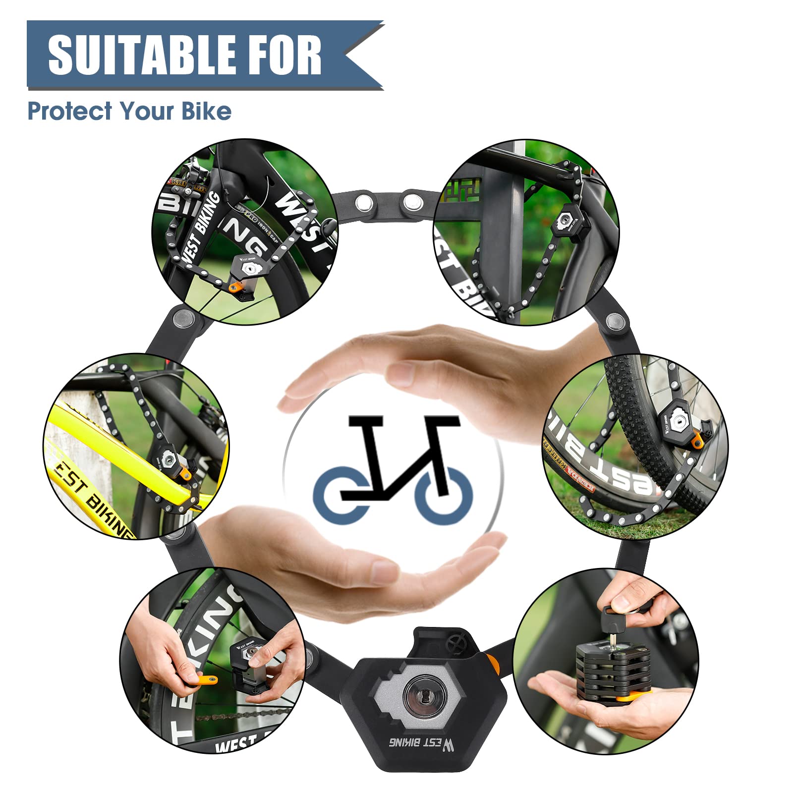 West Biking Folding Bike Lock - Compact Bicycle Lock with 3 Keys, Lightweight Bicycle Foldable Lock with Mounting Bracket, Bike Lock with Anti-Theft Alloy Steel