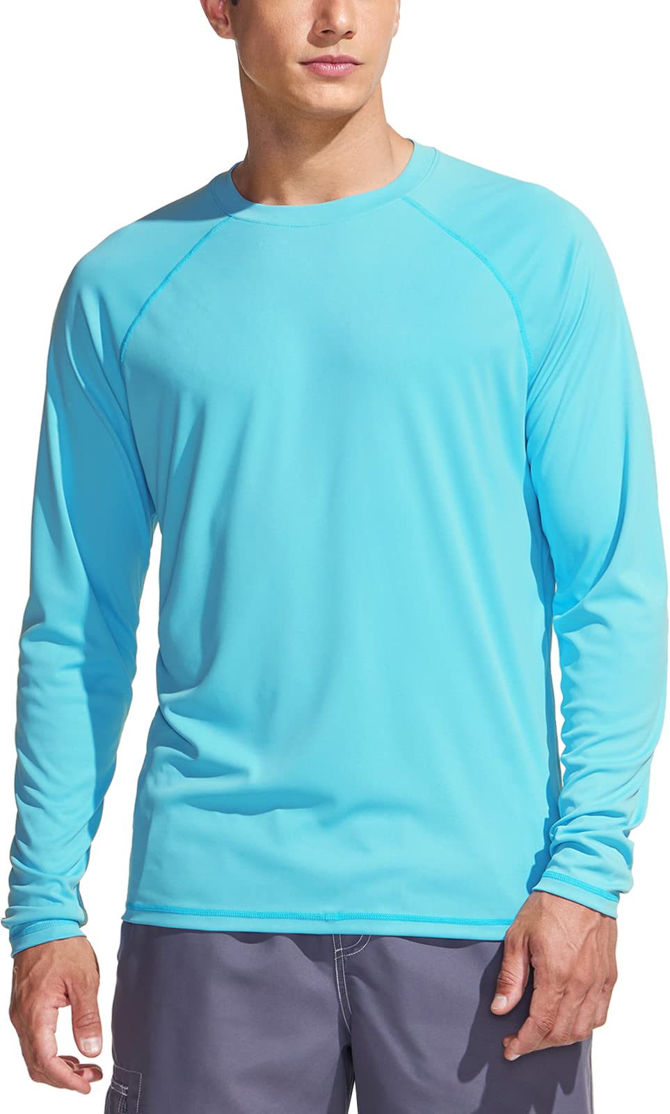 TSLA Men's Rashguard Swim Shirts, UPF 50+ Loose-Fit Long Sleeve Shirts, Cool Running Workout SPF/UV Sun Shirts, Sun Block Sky Blue, Large