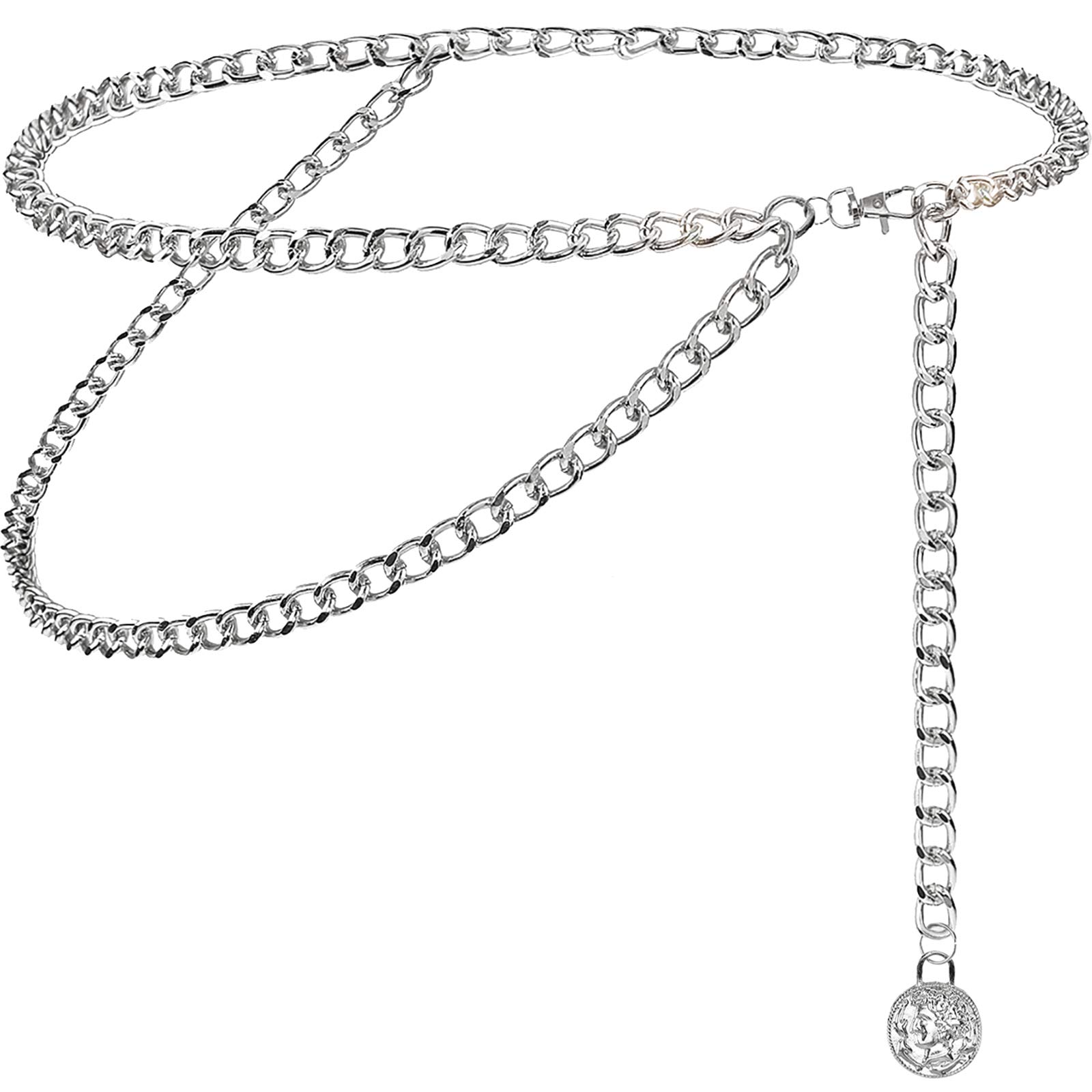 Suyi Silver Chain Belts for Women Girls Metal Waist Belt Double Layered Body Belly Chain Plus Size 130CM Silver