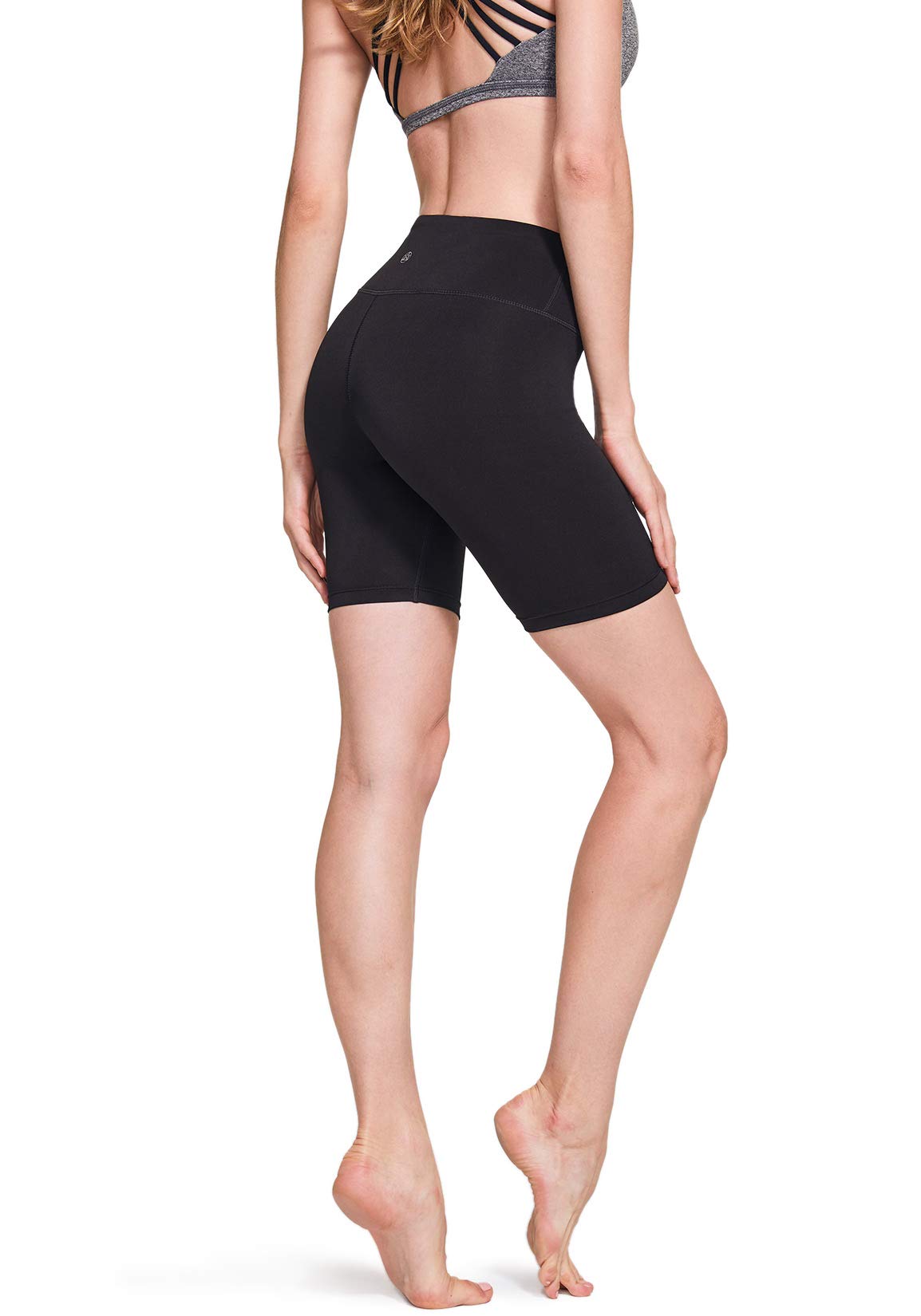 TSLA Women's High Waisted Bike Shorts, Workout Running Yoga Shorts with Pocket, Athletic Stretch Exercise Shorts, 7'' Yoga Shorts Black, Medium