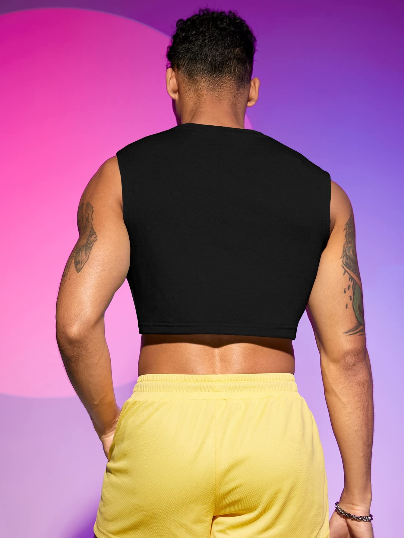 SOLY HUX Men's Solid Sleeveless Round Neck Casual Summer Crop Tank Top Shirts Black S