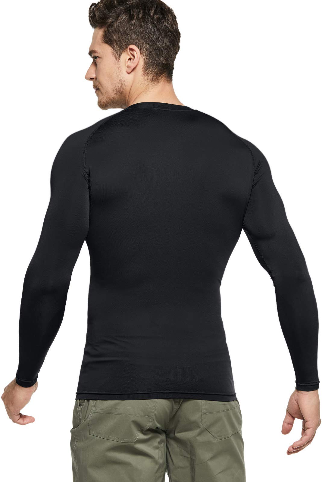 TSLA Men's Tactical V-Neck Long Sleeve Compression Shirts, Cool Dry Athletic Workout Shirt, Active Base Layer T-Shirts, V Neck Black, Medium