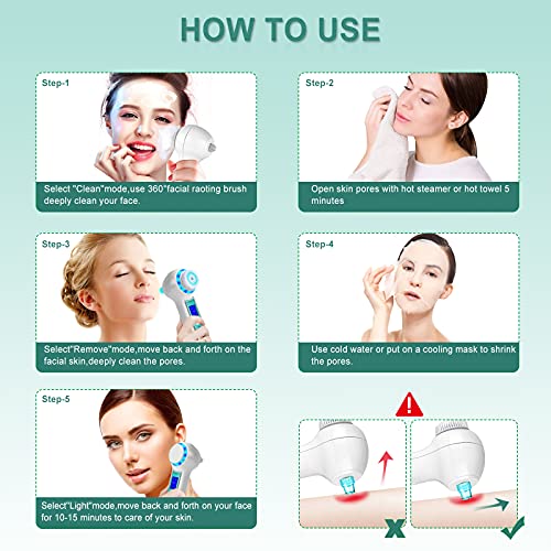UMICKOO Face Scrubber Exfoliator,Facial Cleansing Brush Waterproof with LCD Screen,Blackhead Remover Vacuum with 5 Brush Heads,Face Spin Brush for Exfoliating, Massaging and and Deep Pore Cleansing