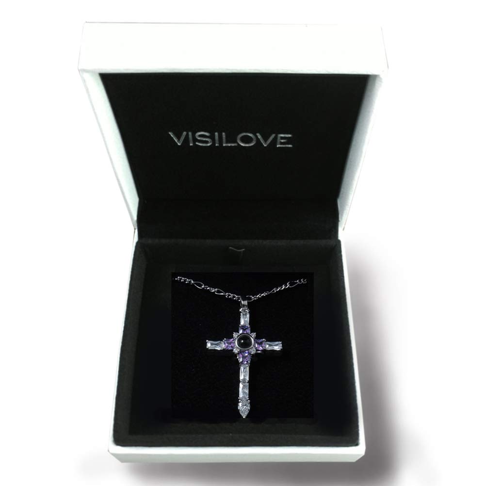 VISILOVE Lord' s Prayer Praying Hands Cross Necklace Pendant Garnet Red