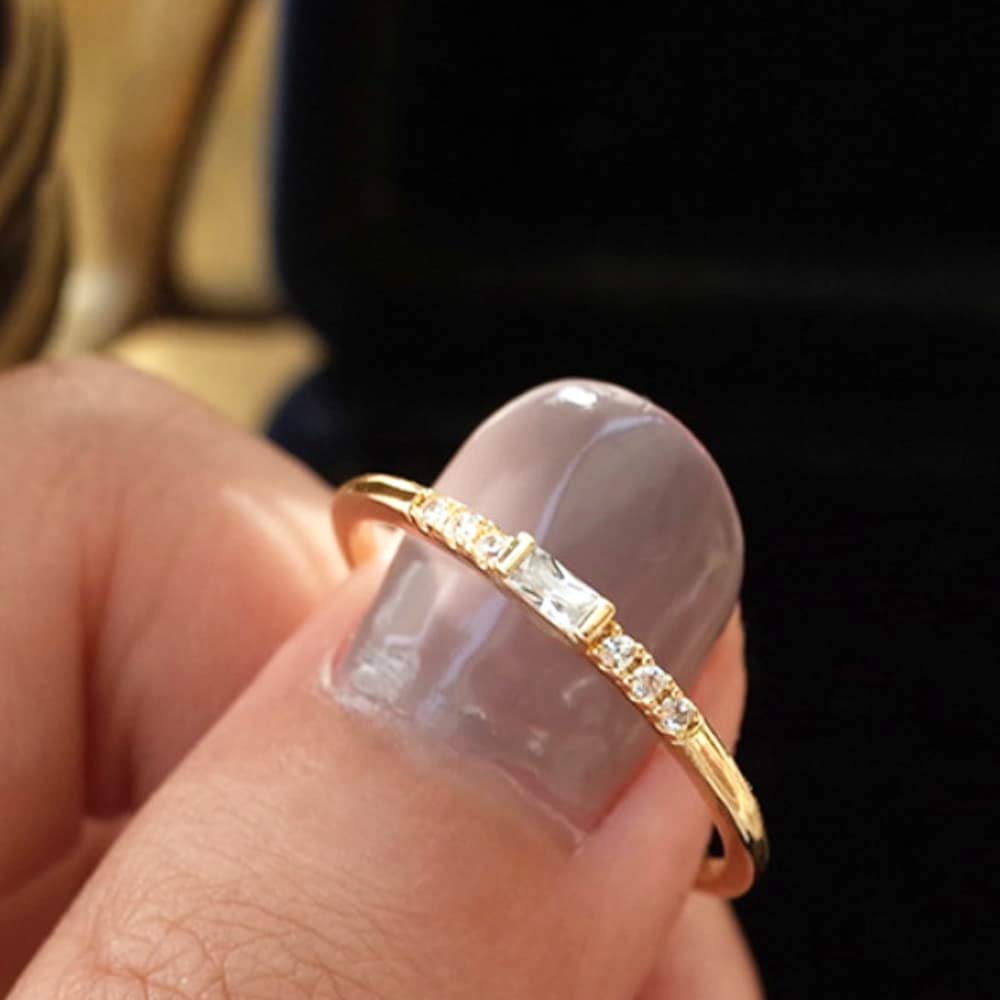 Tiny 18k Gold Plated Rings for Women Baguette Round Cubic Zirconia Engagement Wedding Stackable Band Ring (9)