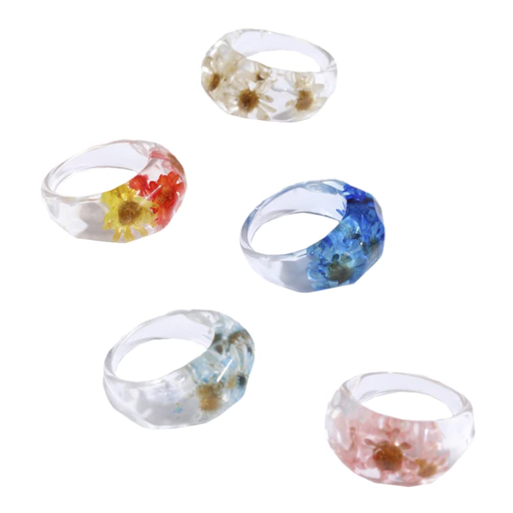 USHOBE 5 PCS Colorful Resin Rings Set Plastic Rings Acrylic Rings Colorful Gem Stackable Chunky Ring for Women Girls