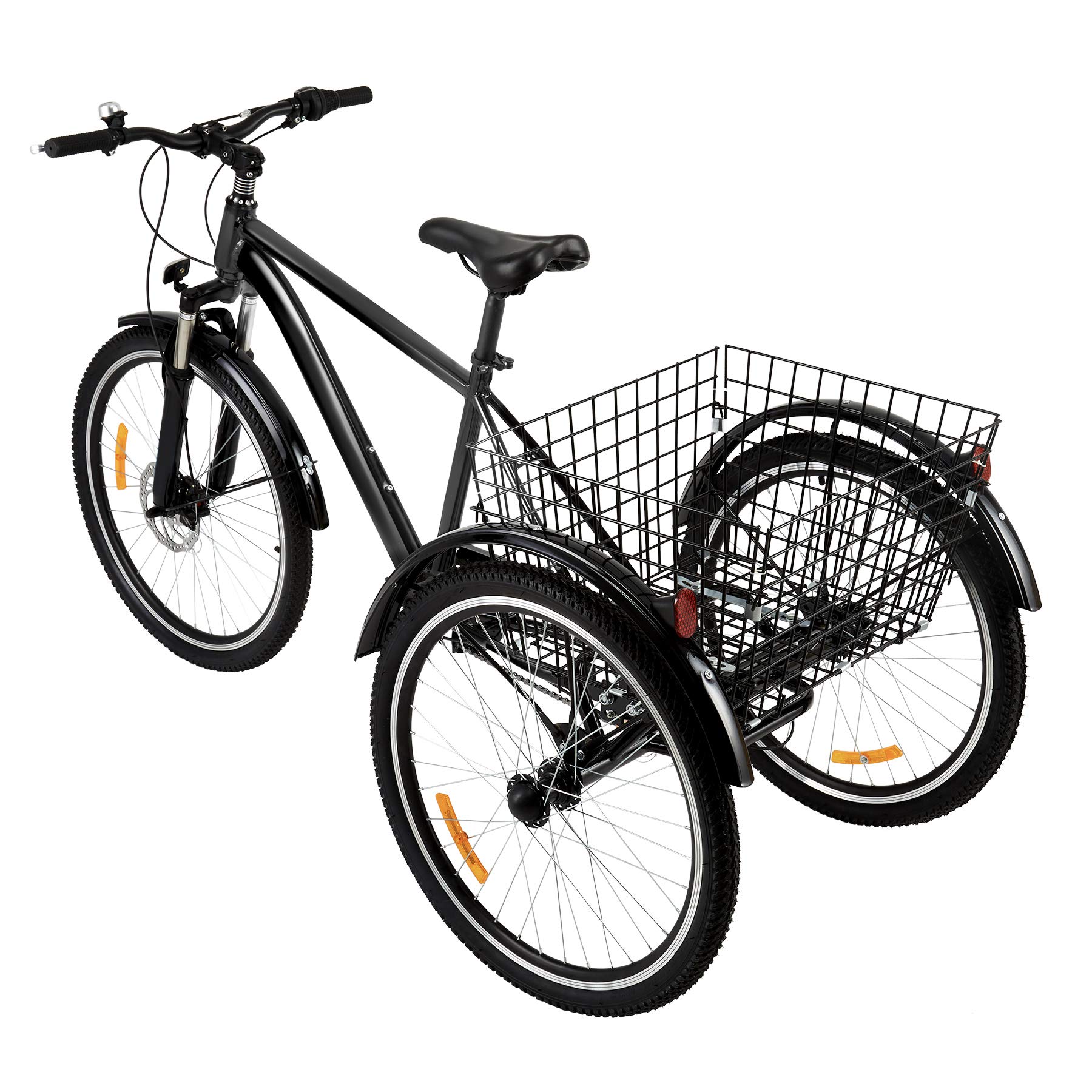 Viribus Mens Tricycle 7 Speed 24" with Front Suspension, Mountain Tricycle with Adjustable Handlebars and Seat, 3 Wheel Bike for Adults Men Women with Basket and Bell