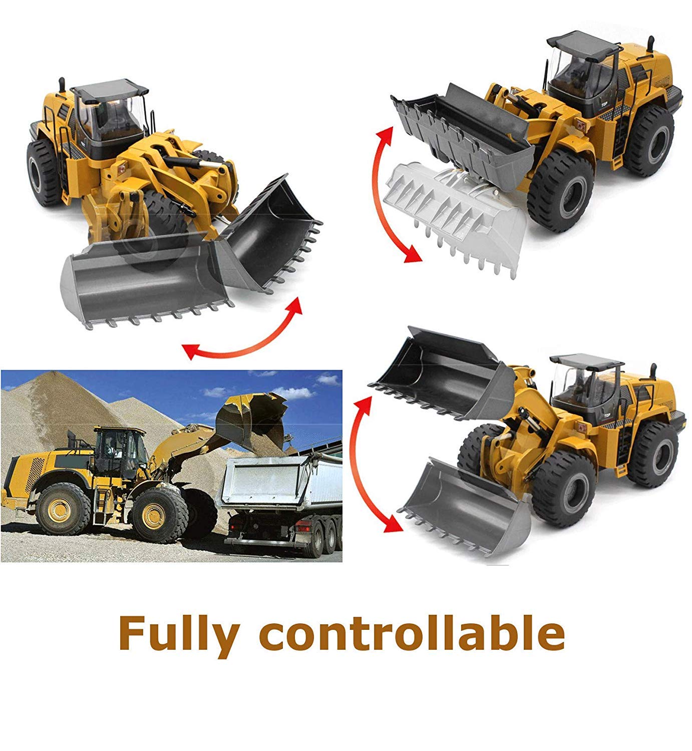 Top Race 10 Channel Full Functional Remote Control Front Loader Construction Tractor, Full Metal Bulldozer Toy Can Dig up to 3.5 Lbs, 1:14 Scale, Remote Control Construction Vehicles TR-213