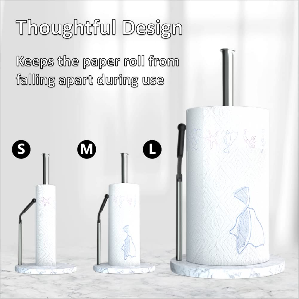 VANNESSE Paper Towel Holder Countertop with Weighted Non-Slip Base for Kitchen,Marble Paper Towel Holder Stand with Spring Arm(Brushed Nickel)