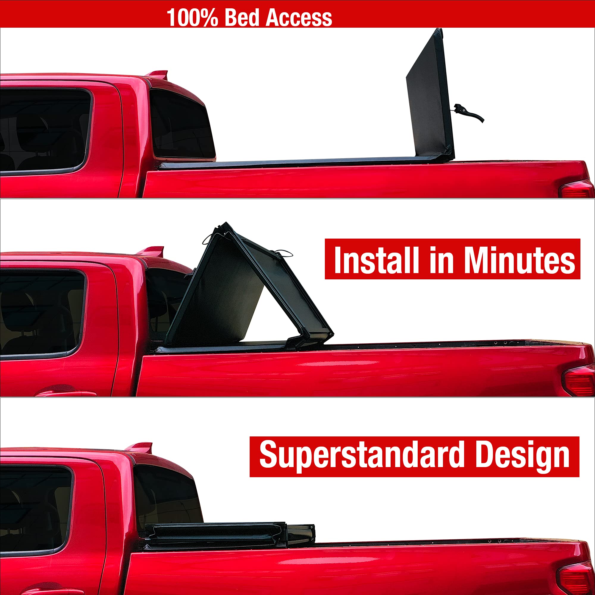 XPV Soft Tri-Fold Truck Bed Tonneau Cover Compatible with 2015-2021 Ford F150 5.5' (66'') Bed Waterproof Tonneau Cover Black