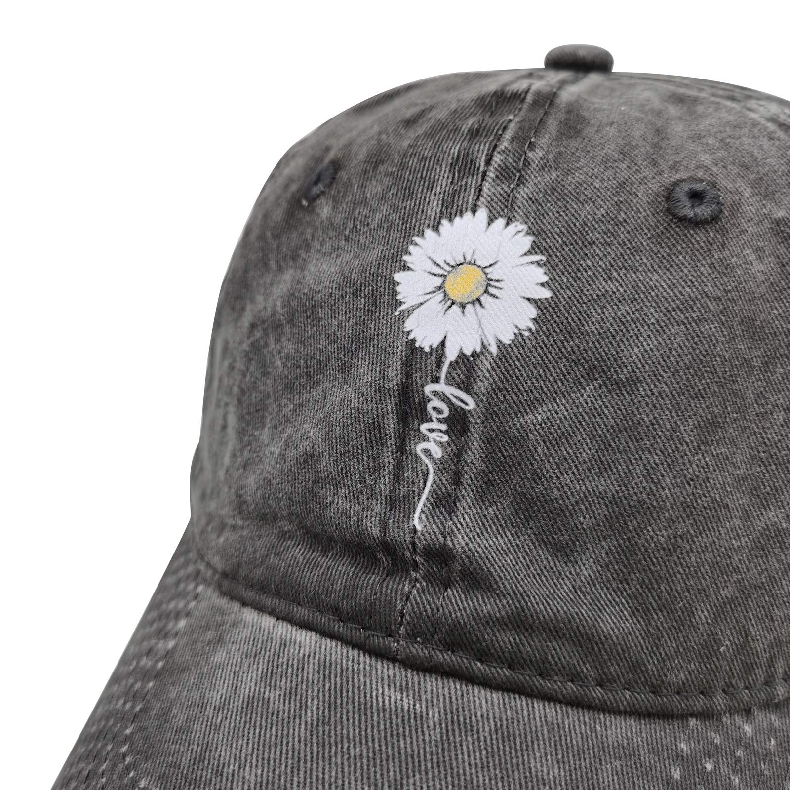 Waldeal Women's Caps Cute Daisy Love Baseball Hats Vintage Denim Cap Black