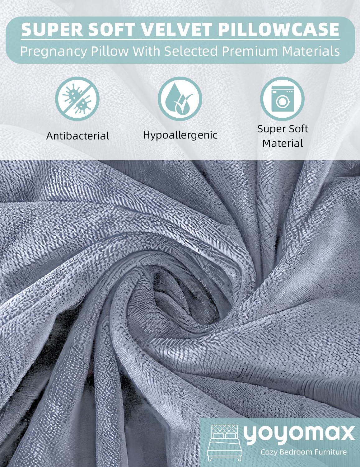 yoyomax U-Shaped Pregnancy Pillows, Memory Foam Pregnancy Pillow Full Body Maternity Pillow with Removable Cover,57 Inch , Pregnancy Pillows for Sleeping-Lakeblue