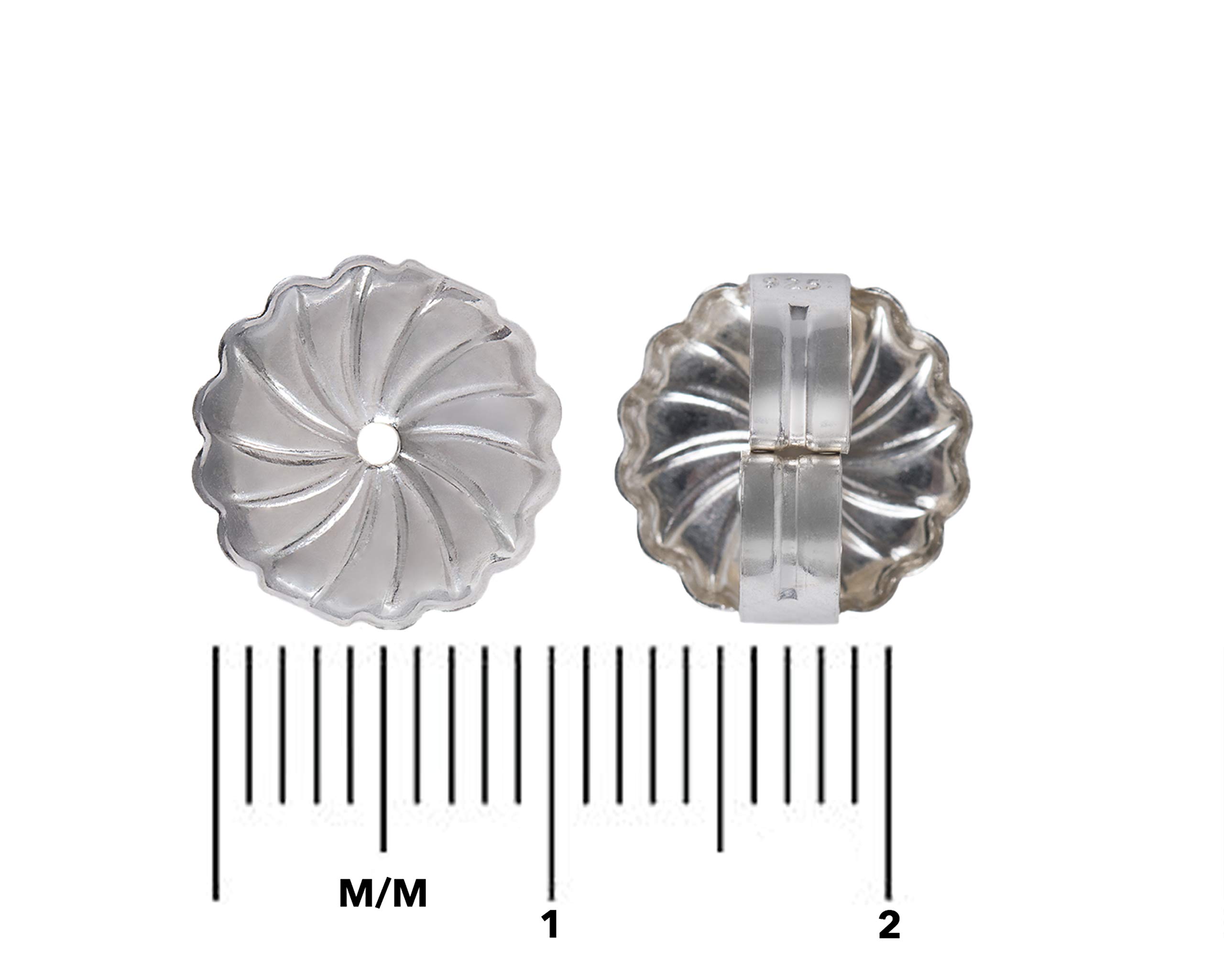 Sterling Silver and 14K Gold Filled Large Swirl Earring Backs Ear Nuts | 9.2 x 9.4 mm | Made in USA (Sterling Silver, 8 Pieces)