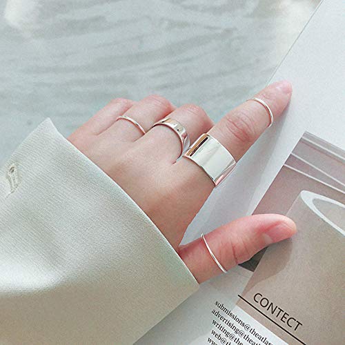 SILBERTALE 14mm Wide 925 Sterling Silver Plain Big Adjustable Open Finger Ring Cuff Thumb Ring Band Fits US Size 5-7