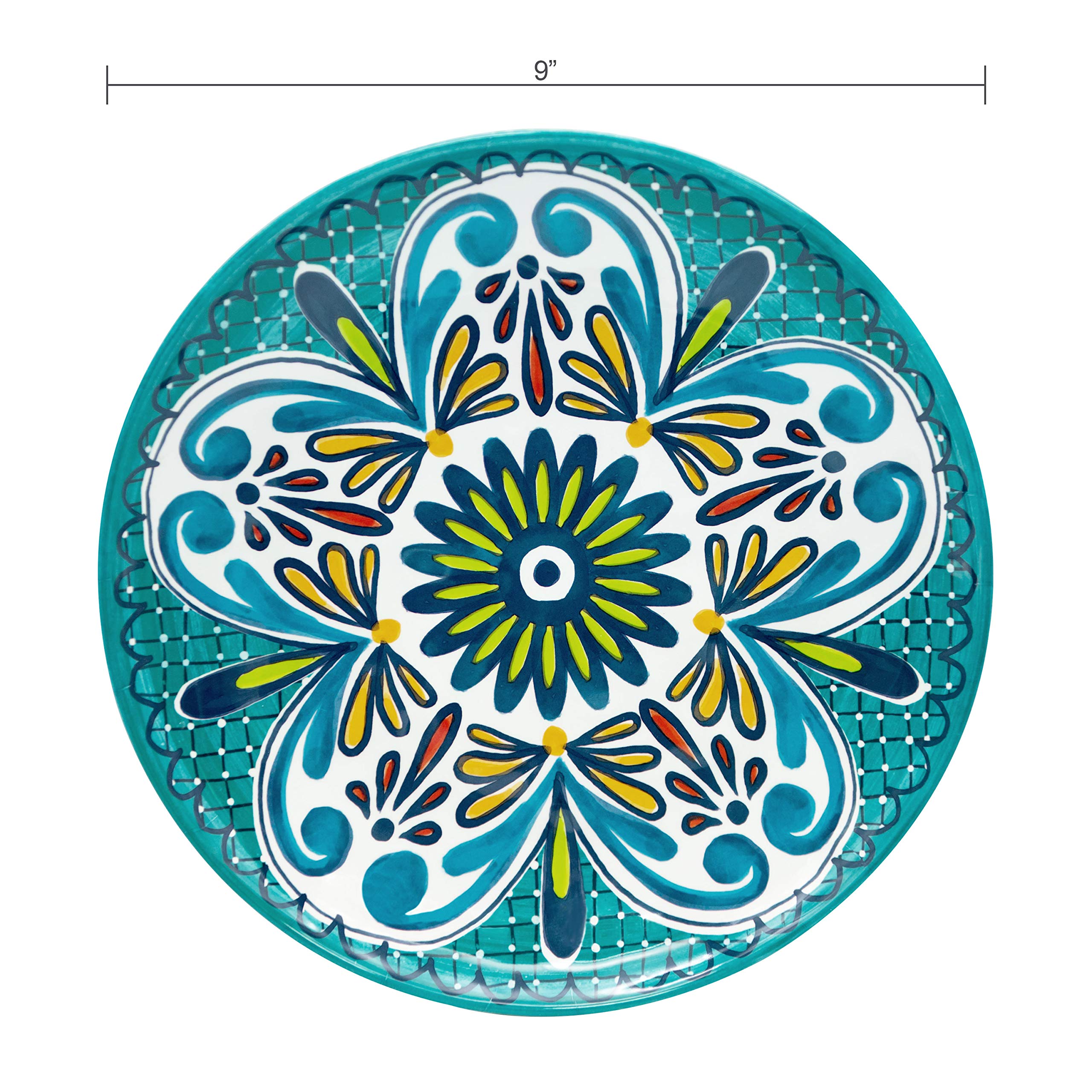 Zak Designs Melamine Dinnerware Set, 12-Piece, Service for 4, Medallion (Cool)