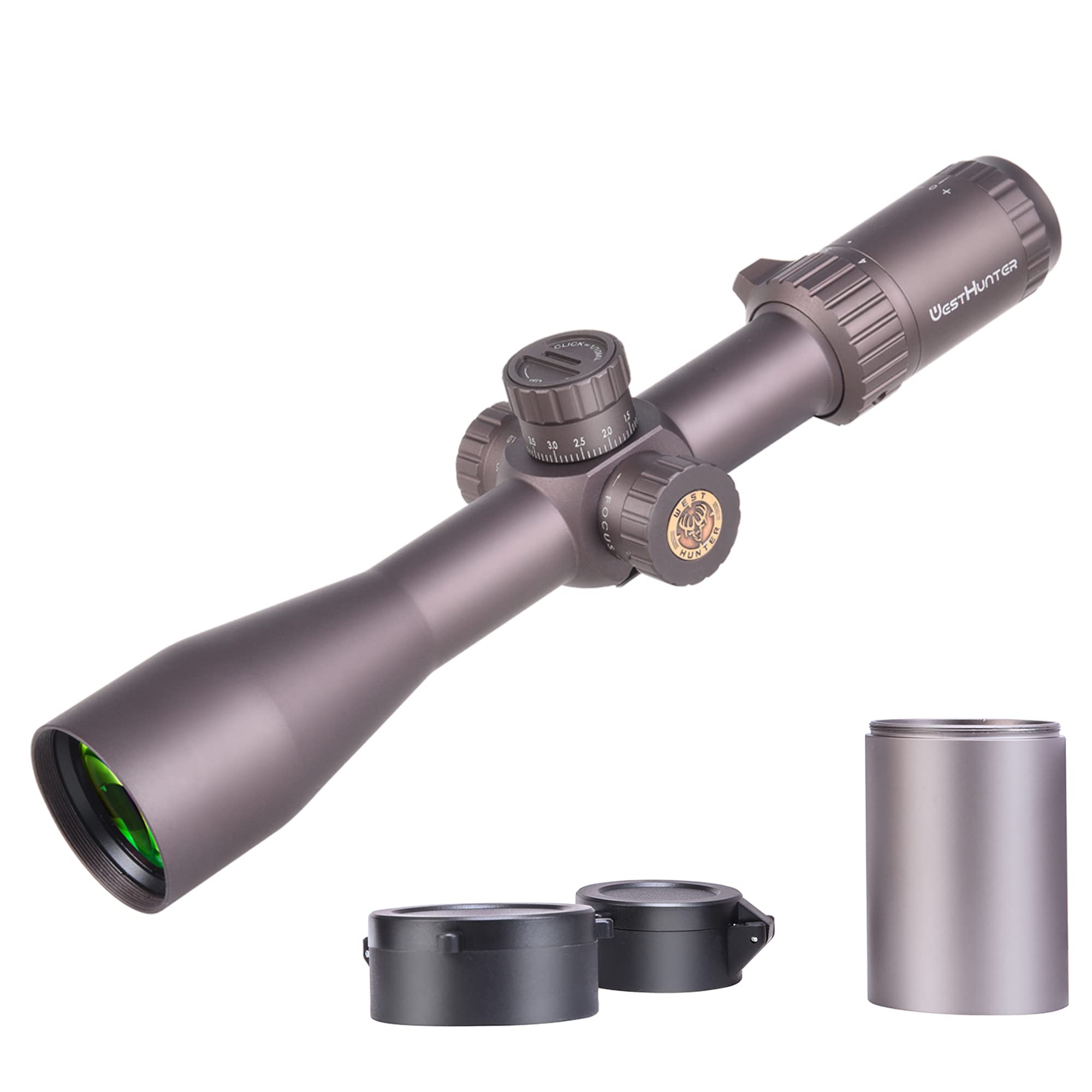 WestHunter Optics HD 4-16x44 FFP Scope, 30mm Tube First Focal Plane Tactical Wide Field of View Precision 1/10 MIL Riflescope | Brown, Only Optics & Basic Accessories