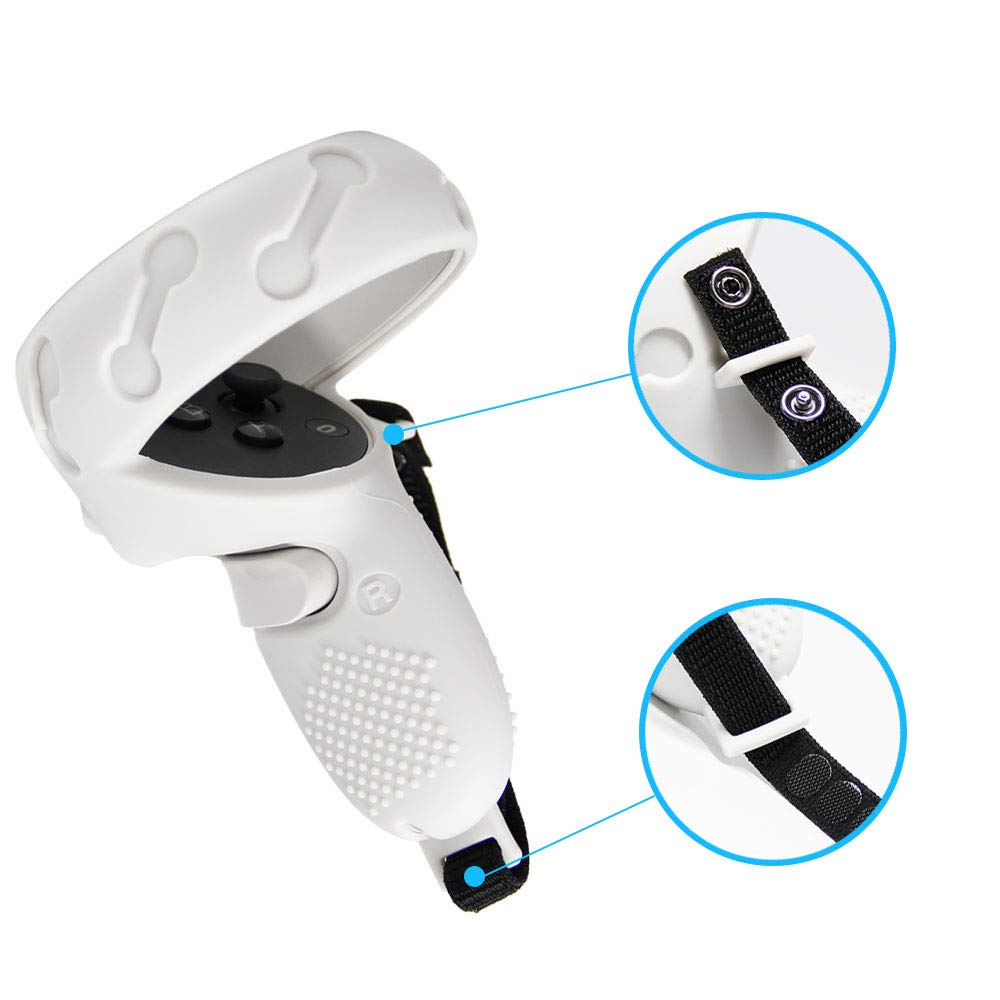 VRbrother Controller Grip Cover for Oculus Quest 2,Accurate Infrared Signal Holes Ensure That Signals are Not Lost,Anti-Throw Hand Strap Adjustable Wrist Knuckle Strapstrap,VR Cover Accessories,White