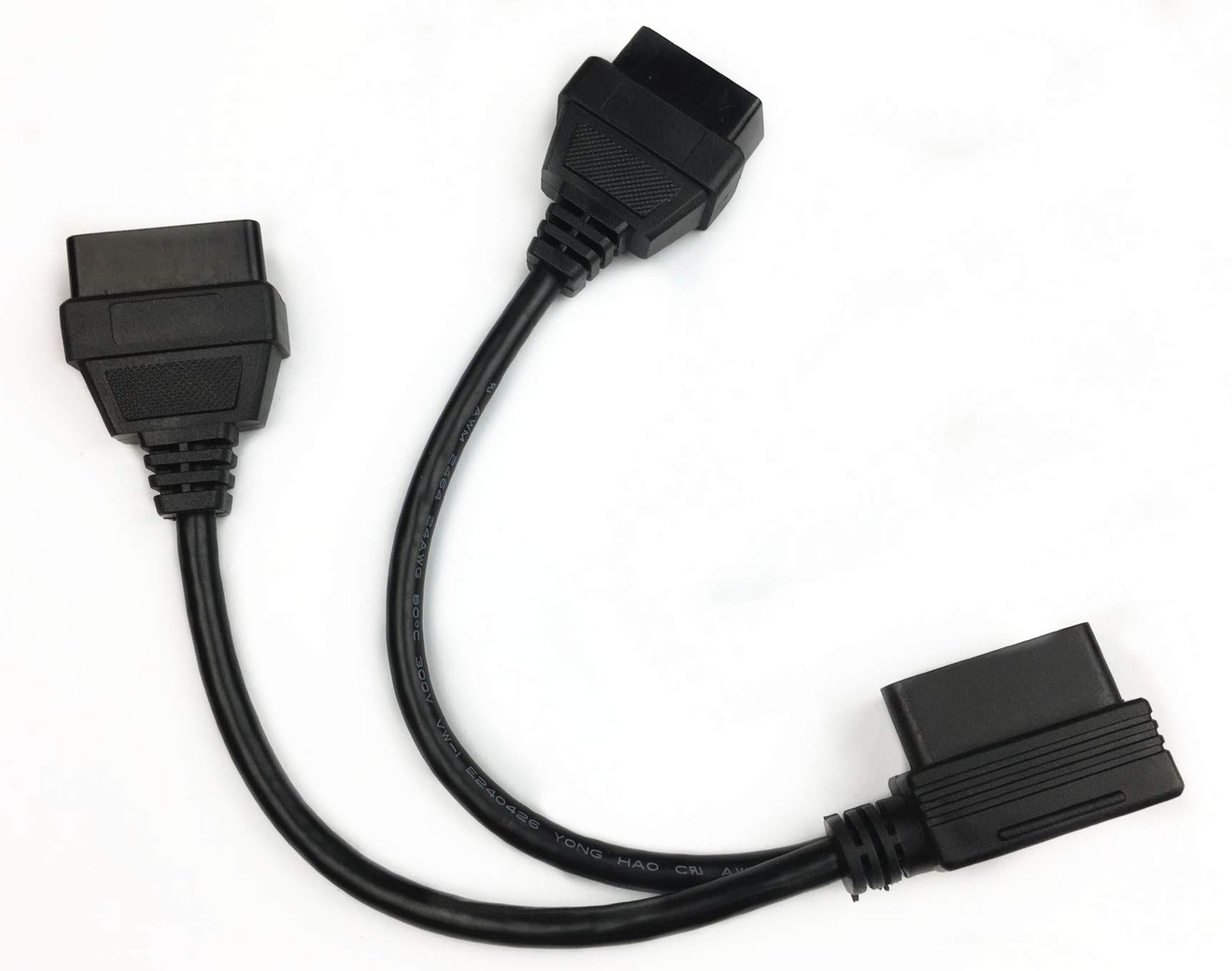 YPP Full 16pin 24awg OBD II 1pcs Male to 2pcs Female Splitter Y Extension Cable 1ft