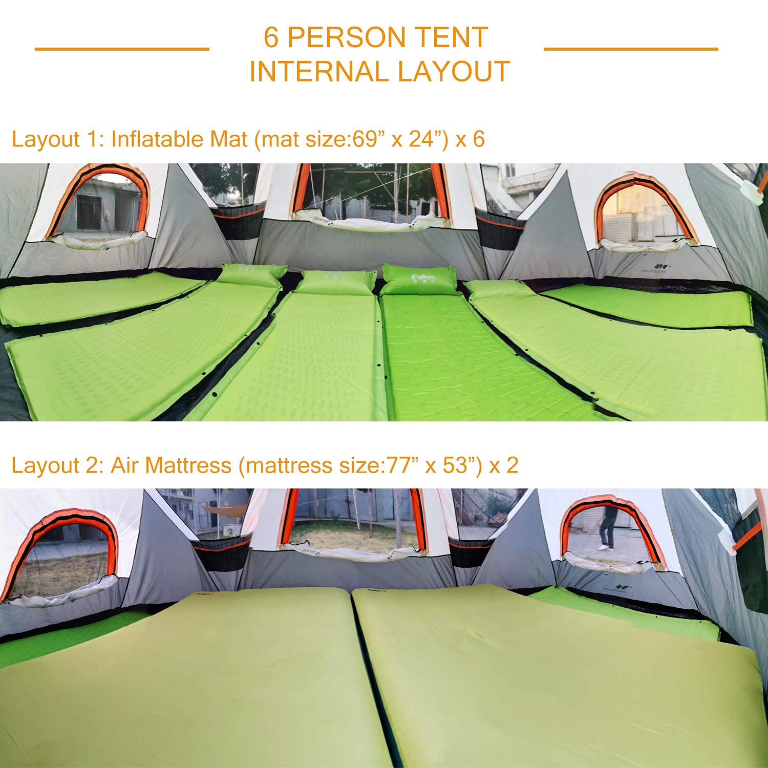 QUICK-UP 6 Person Tent for Family Camping, 60 Seconds Easy Set Up, Instant Blackout Tent, pop up Tent, Windproof &Waterproof with Rainfly, Mesh Rooftops & Windows Camping Tent,-13.5'x7'x4.6'