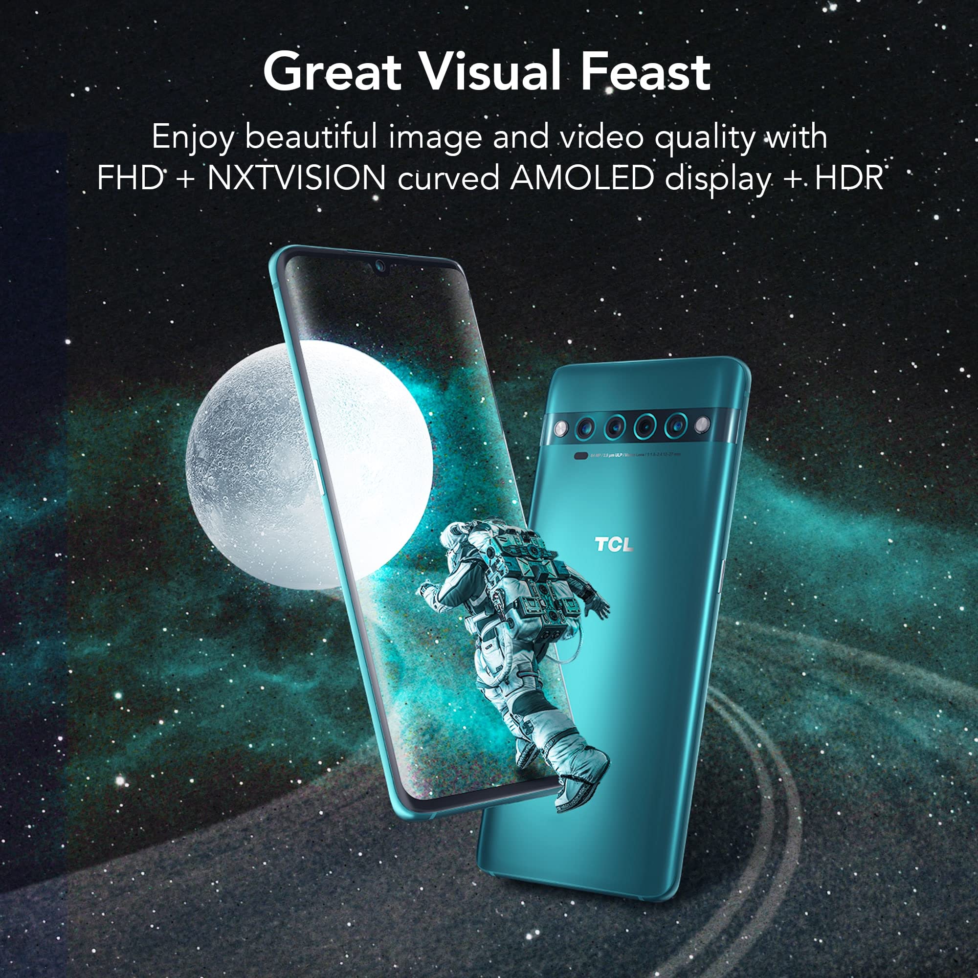 TCL 10 Pro Unlocked Android Smartphone with 6.47" AMOLED FHD + Display, 64MP Quad Rear Camera System, 128GB+6GB RAM, 4500mAh Fast Charging Battery - Forest Mist Green