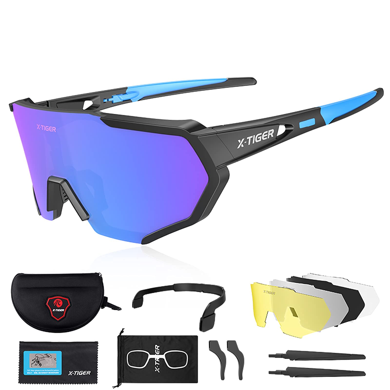 X-TIGER Polarized Sports Sunglasses with 5 Interchangeable Lenses,Mens Womens Cycling Bike Glasses,Baseball Running Fishing Golf Driving Sunglasses