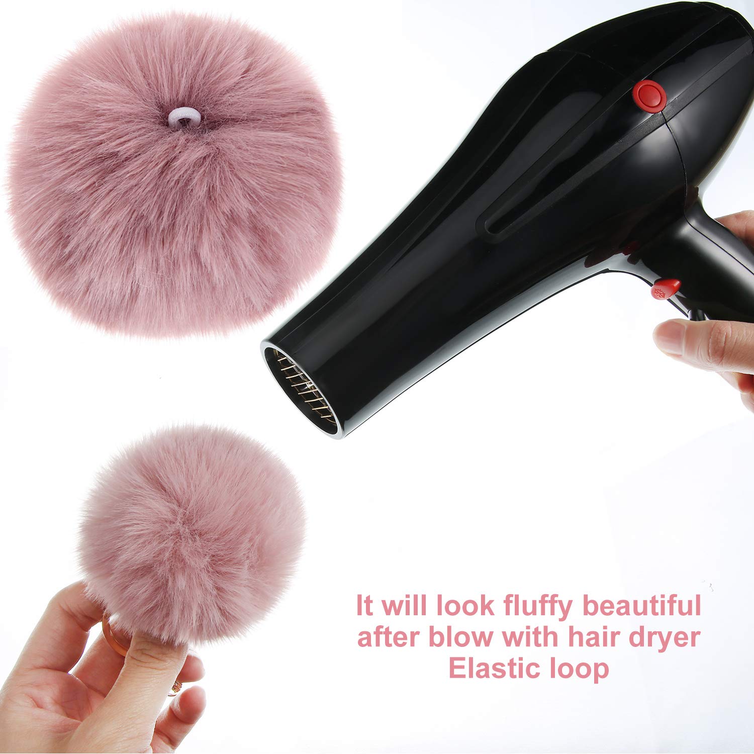 Yaomiao 4 Pieces 3 Inch Pom Pom Keychains Faux Fur Pompom Ball Keyrings with Snowflake (Black, Gray, White, Pink)
