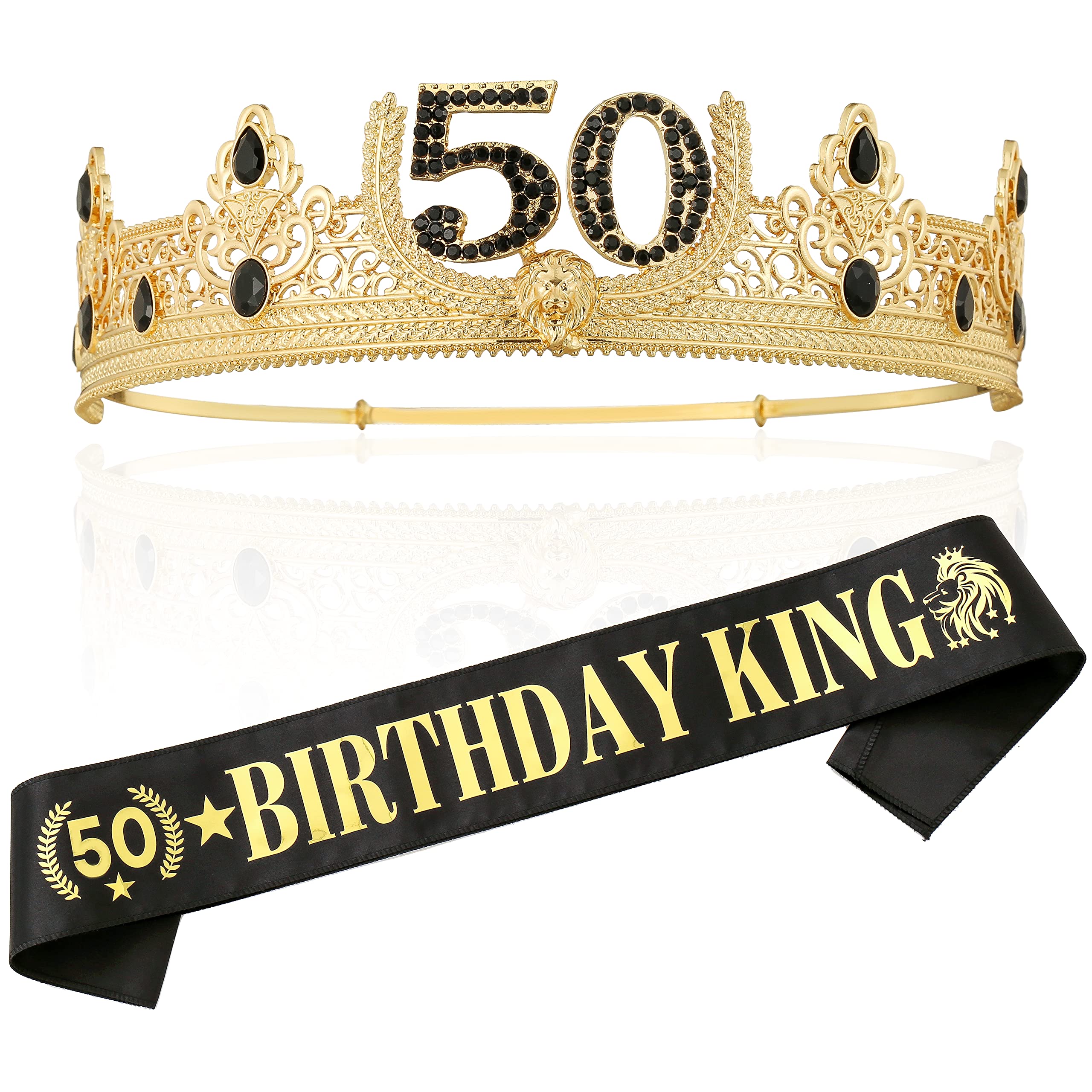 TITIKADI 50TH Birthday King Crown and Birthday King Sash,50TH Birthday Gifts for Men. Birthday Party Decoration for Men(Gold)