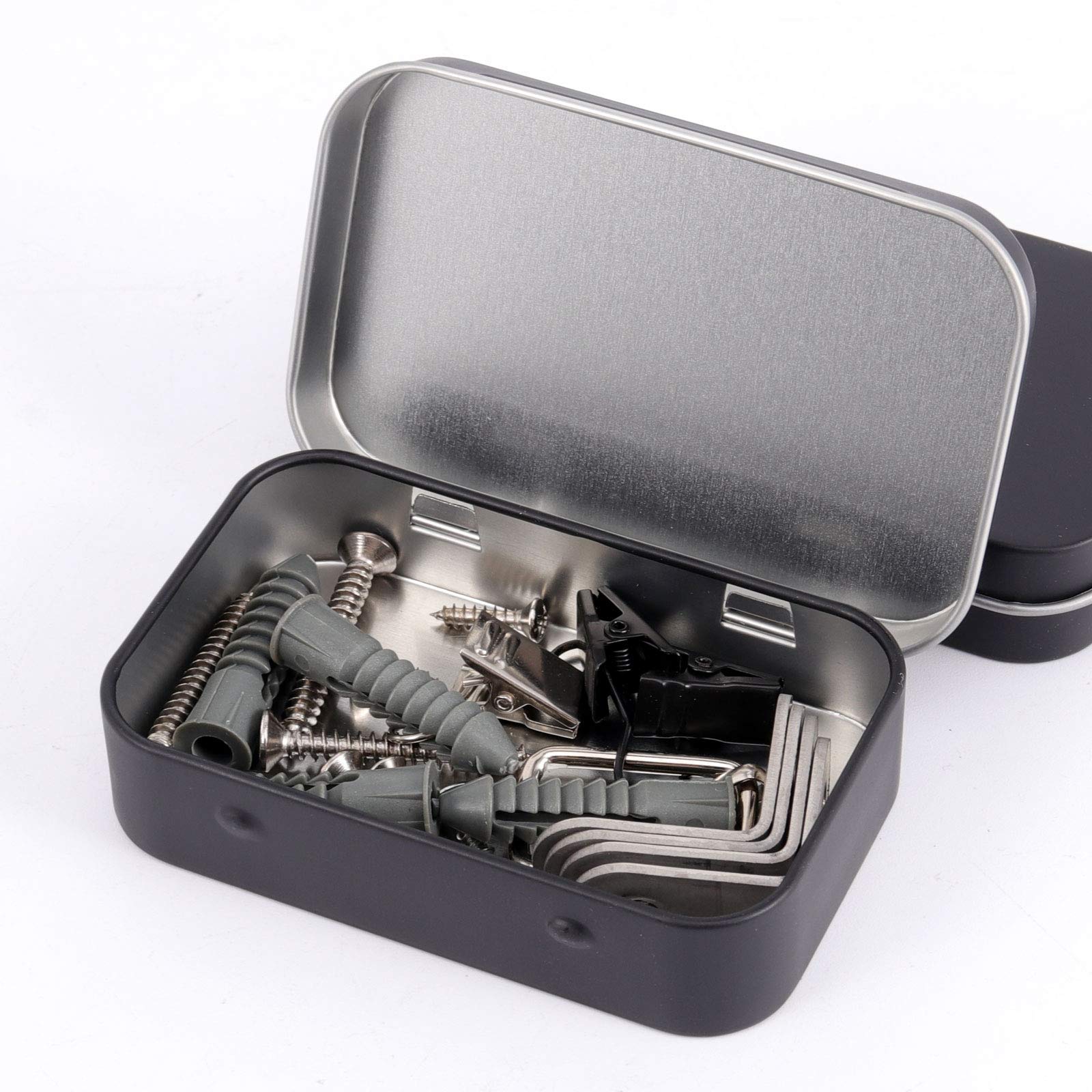 ZOENHOU 60 Pack Metal Rectangular Empty Hinged Tins, Black Mini Portable Box Containers, Tin boxes with Hinged Lids, Small Tins for Storage Home Organizer, 3.7 x 2.4 x 0.9 Inch