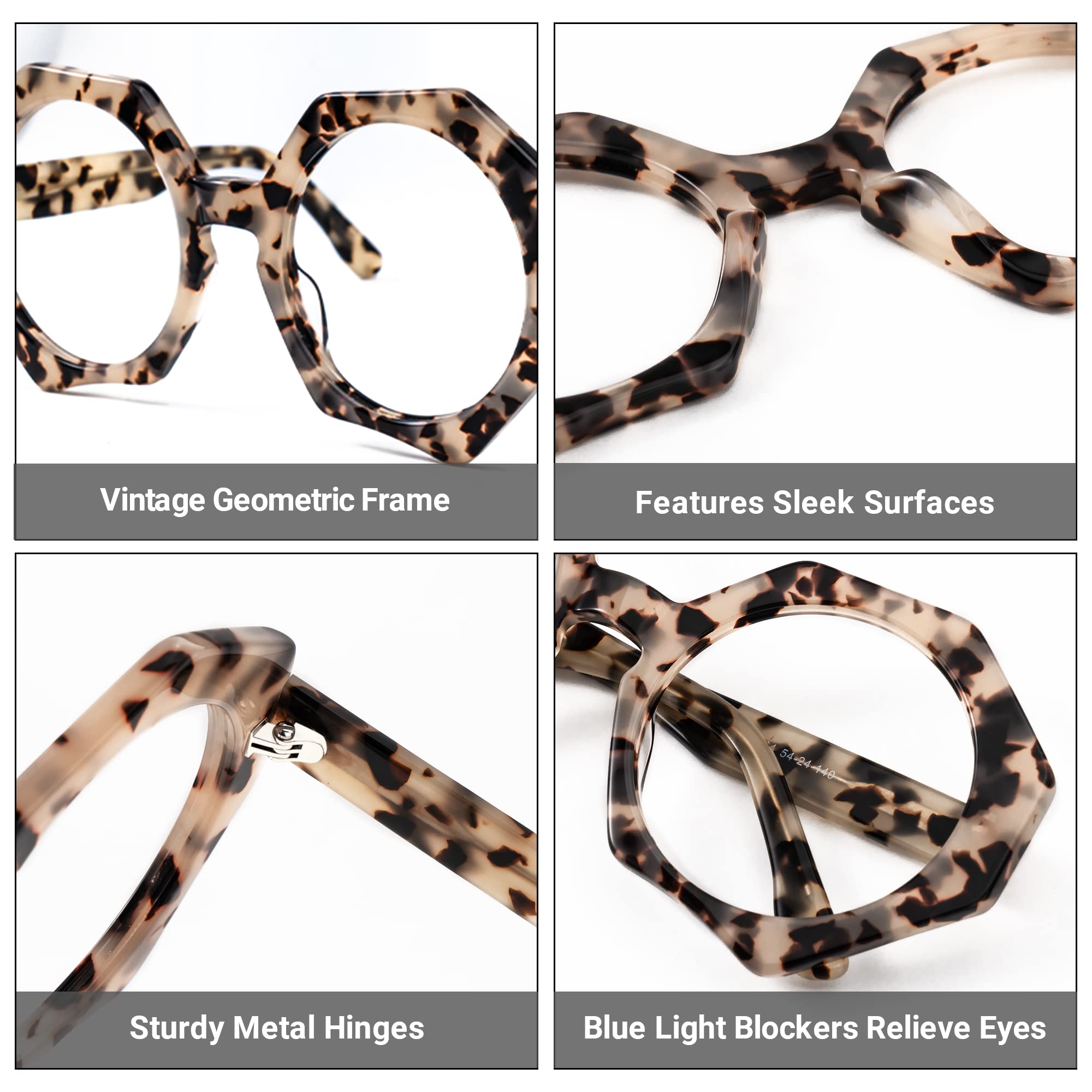 Zeelool Stylish Oversized Acetate Geometric Blue Light Blocking Glasses Eyewear for Women Hugh ZOP01887-04B Light-Tortoise