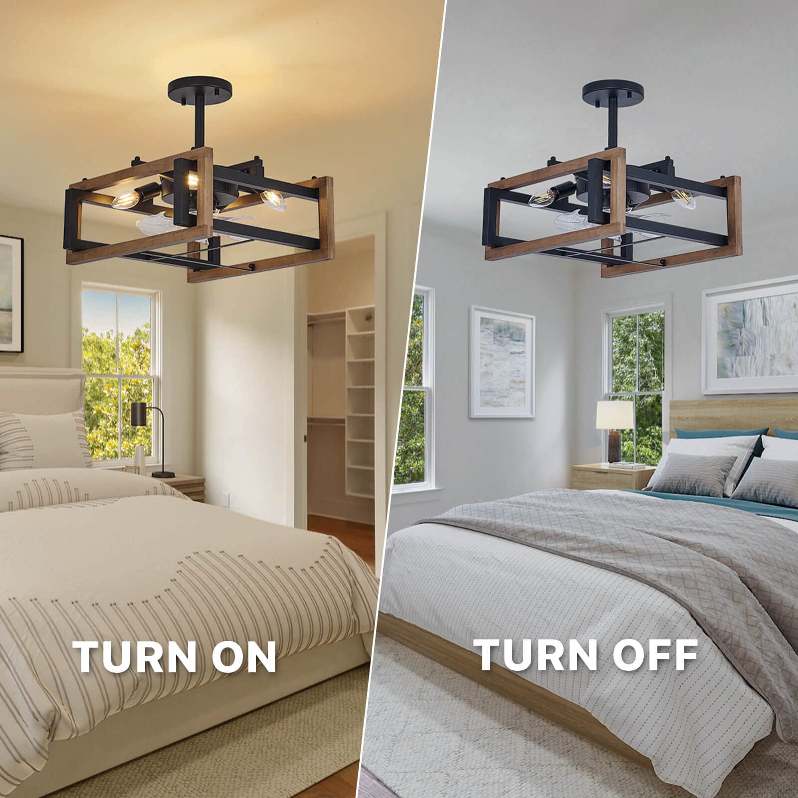 RVONOW Matte Black Bohemian Rattan Ceiling Fan with Light, 6 Wind Speed Adjustable, Reversible Motor, Timers, Remote Controlled, Energy Efficient