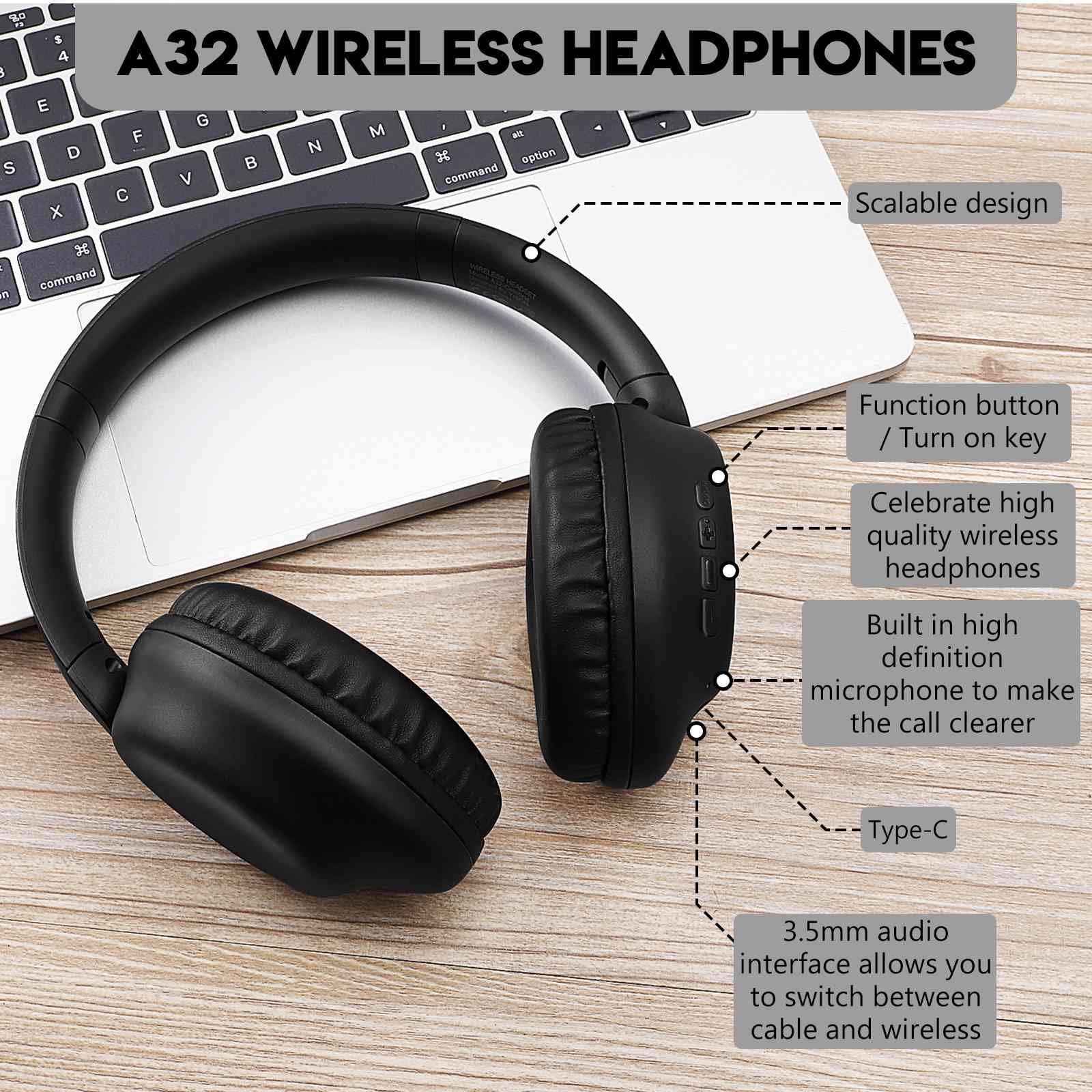 UrbanX Perfect Comfort 955 II Overhead Wireless Bluetooth Headphones for Microsoft Surface Duo Noise Isolation, with β Black