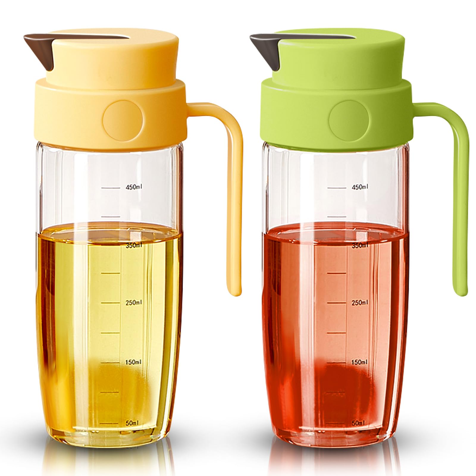 RASIEYA 2 Pack Glass Oil Dispenser Bottle for Kitchen, Auto Flip Oil and Vinegar Dispenser Set