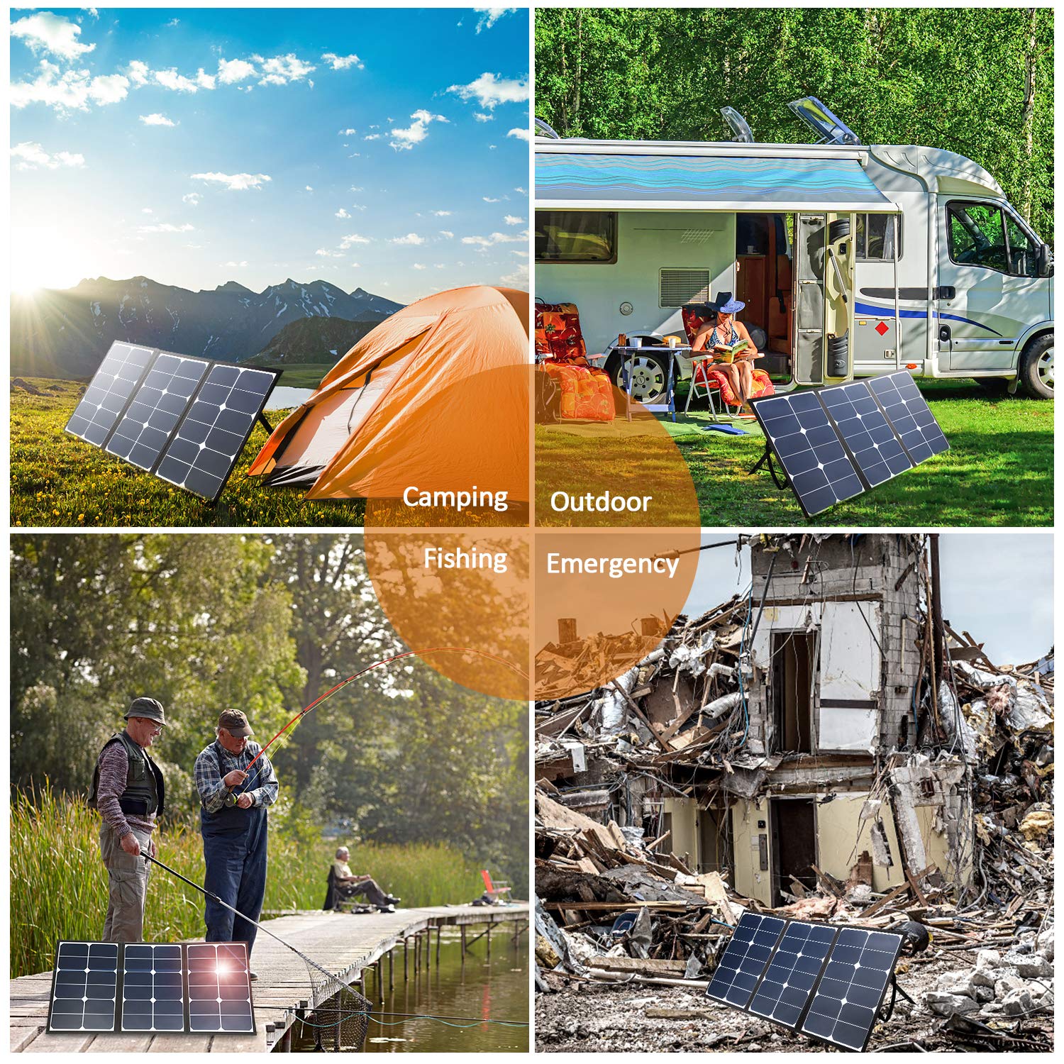 VITCOCO 63W Solar Charger Solar Panel, with 3 USB Port 2 DC Port Portable Foldable Waterproof Solar Charger Camping for Laptop Tablet, iPhone, iPad, Drone, Camera and All USB Devices