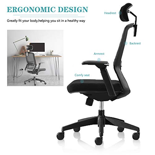 YuanKanJu Ergonomic Office Chair, Home High Back Desk Chair,Adjustable Headrest Backrest and Armrest's Mesh Office Chair with Lumbar Support and Rolling Wheels