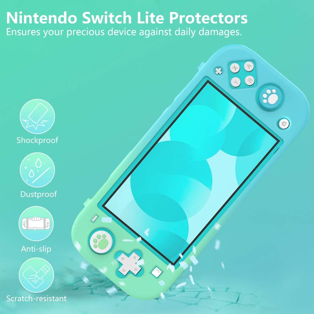 TiMOVO Case Compatible with Nintendo Switch Lite with 2 Screen Protectors & 4 Joystick Caps, Switch Lite Shock-Proof Protective Case Cover Accessories, Blue + Green