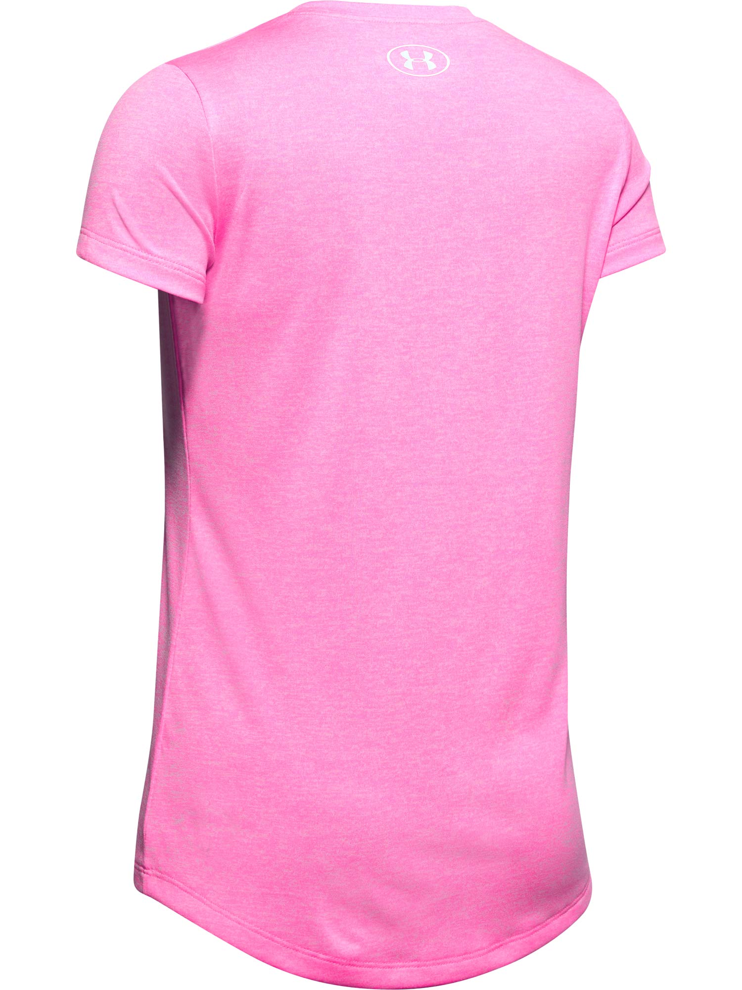 Under Armour Girls' Big Logo Twist Short Sleeve Training Workout T-Shirt, Pink Craze Medium Heather (646)/White, Youth Large