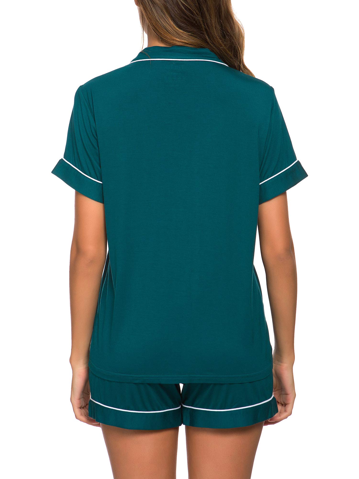 TIKTIK Pajamas Set Short Sleeve Sleepwear Womens Button Down Nightwear Soft Pj Lounge Sets with Pocket S-4XL, Peacock Green, Large