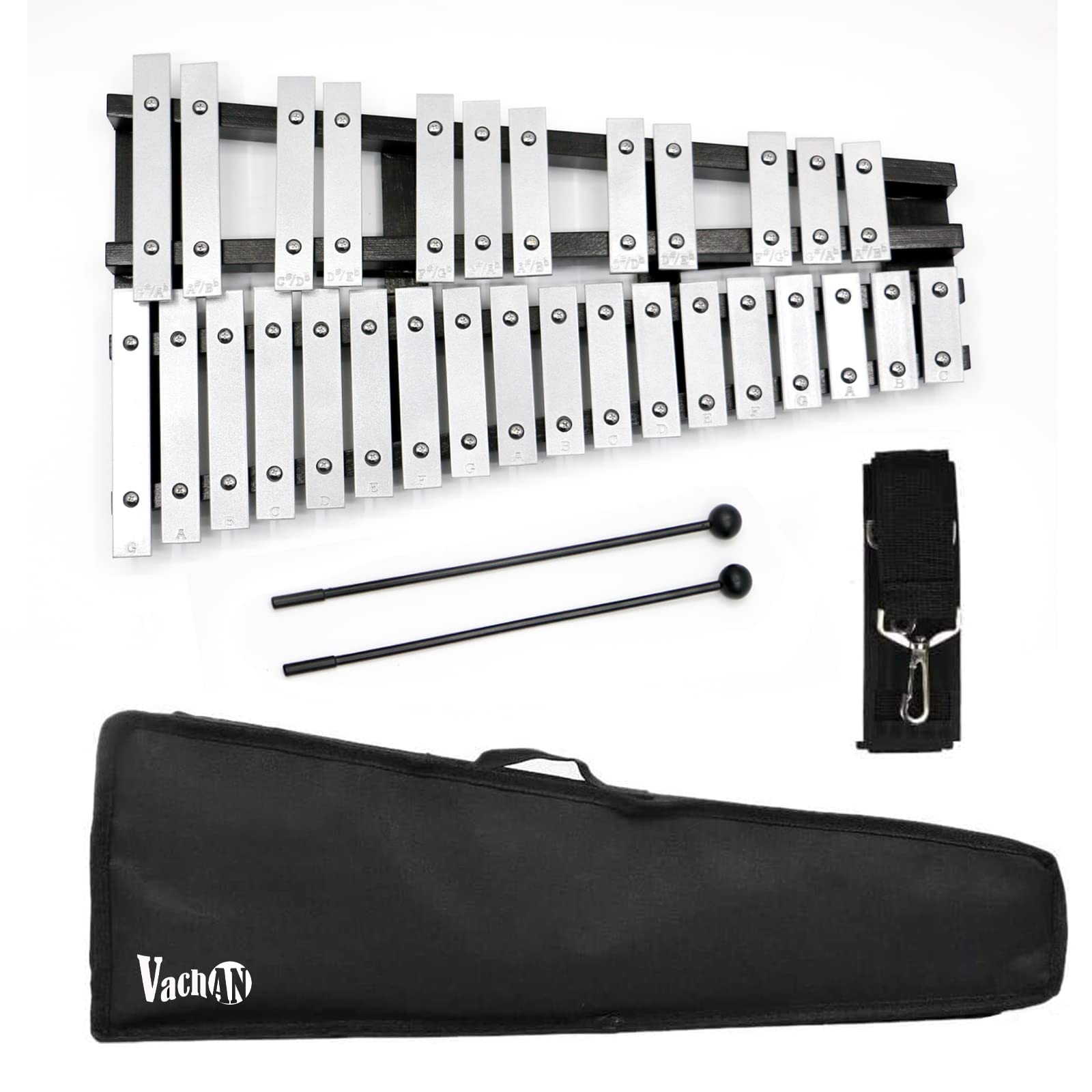 VACHAN 30 Notes Foldable Glockenspiel Xylophone,Percussion Musical Instrument Kit with Mallets and Carrying Bag Silver