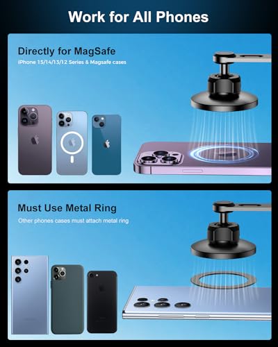 SUPERONE Tesla Phone Mount, Compatible with MagSafe Car Mount for Model 3 & Model Y, [Super Strong Magnet] 360° Rotation for iPhone 15 14 13 Pro/Max MagSafe Case & All Phones, Black