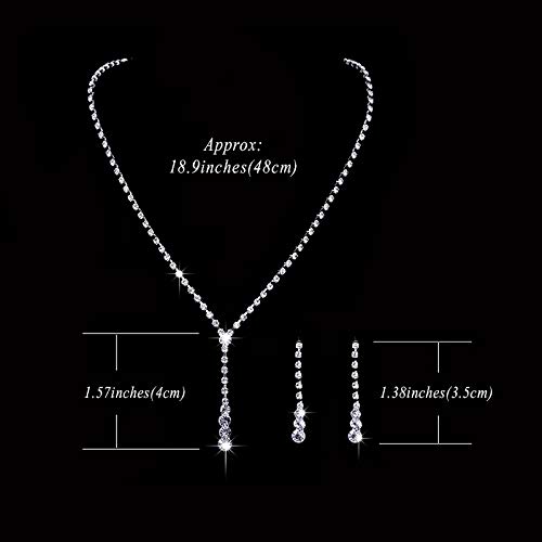 Yean Silver Bridal Jewelry Set Rhinestone Wedding Necklace and Earring Set Prom Jewelry for Women and Bride (Silver)